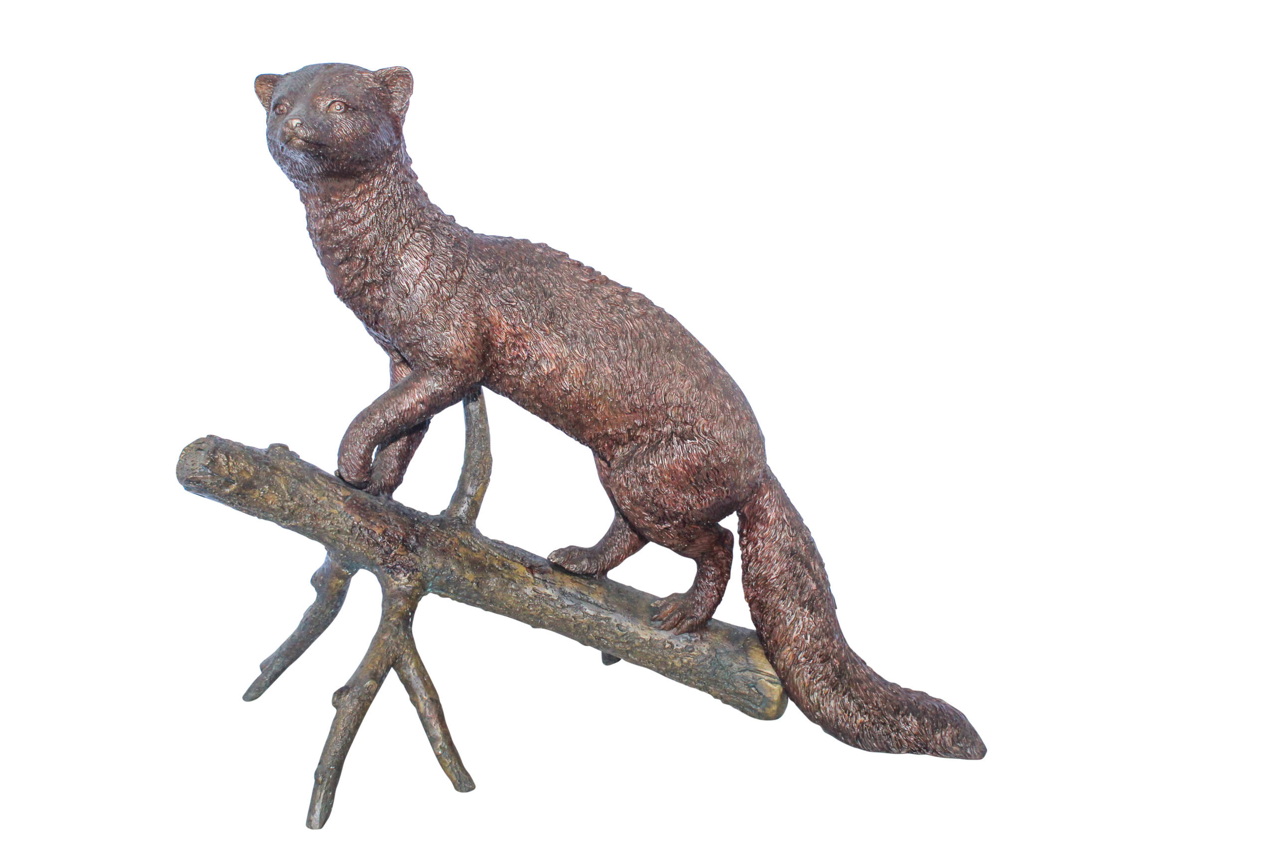 NIFAO Bronze Statue of a Mongoose Climbing a Tree Branch 24" x 12" x 20 ...