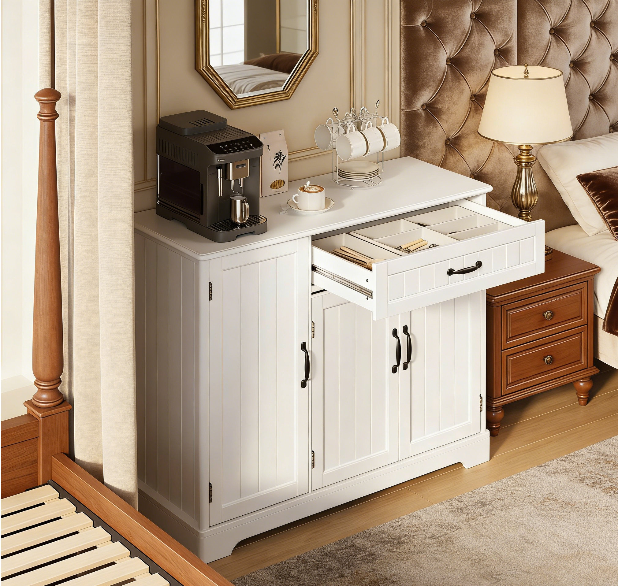 Winston Porter Bayview 33” Kitchen Pantry with 3 Doors, 1 Drawer, Dual ...