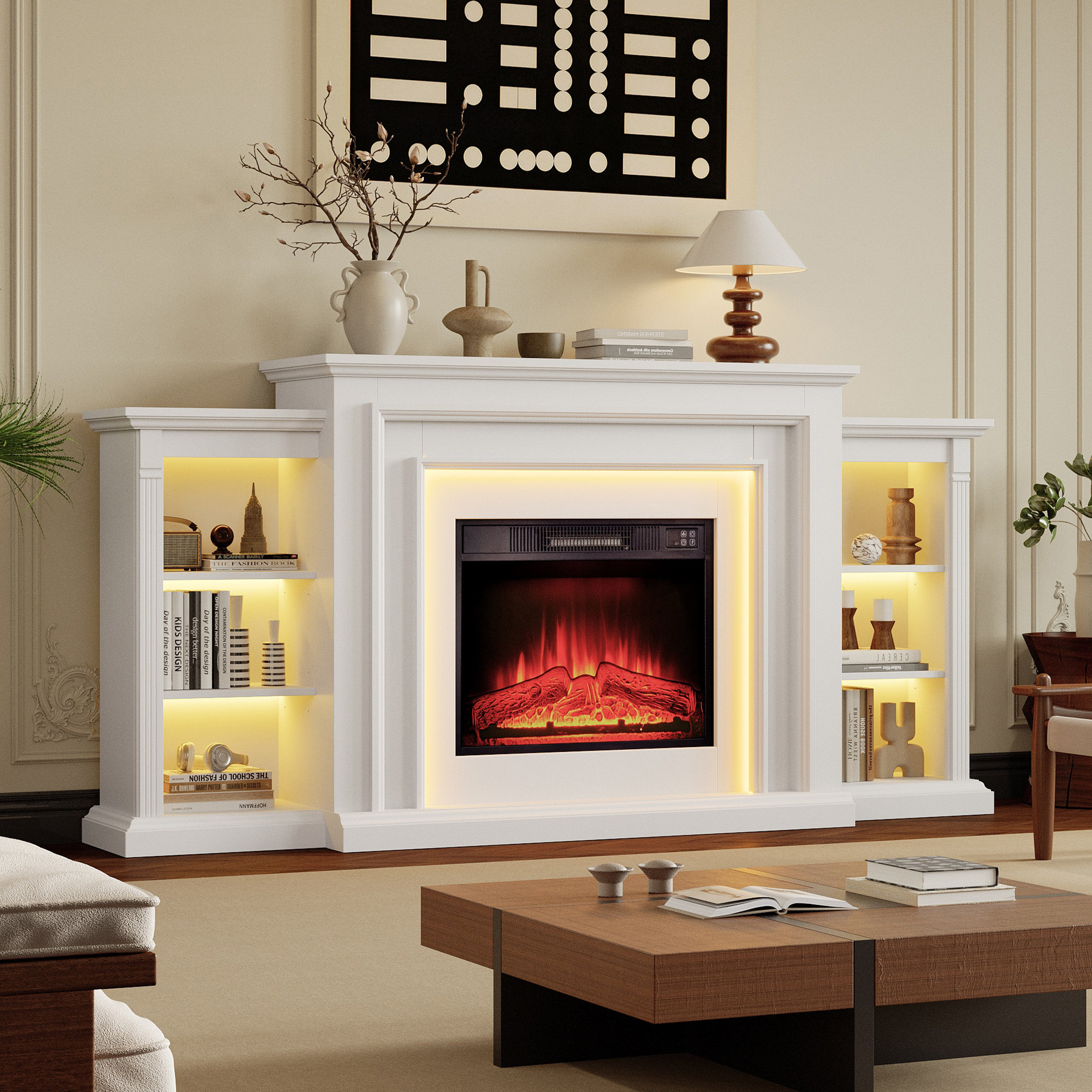 Onesox 72" LED Lights Electric Fireplace With Mantel, Fireplace TV ...