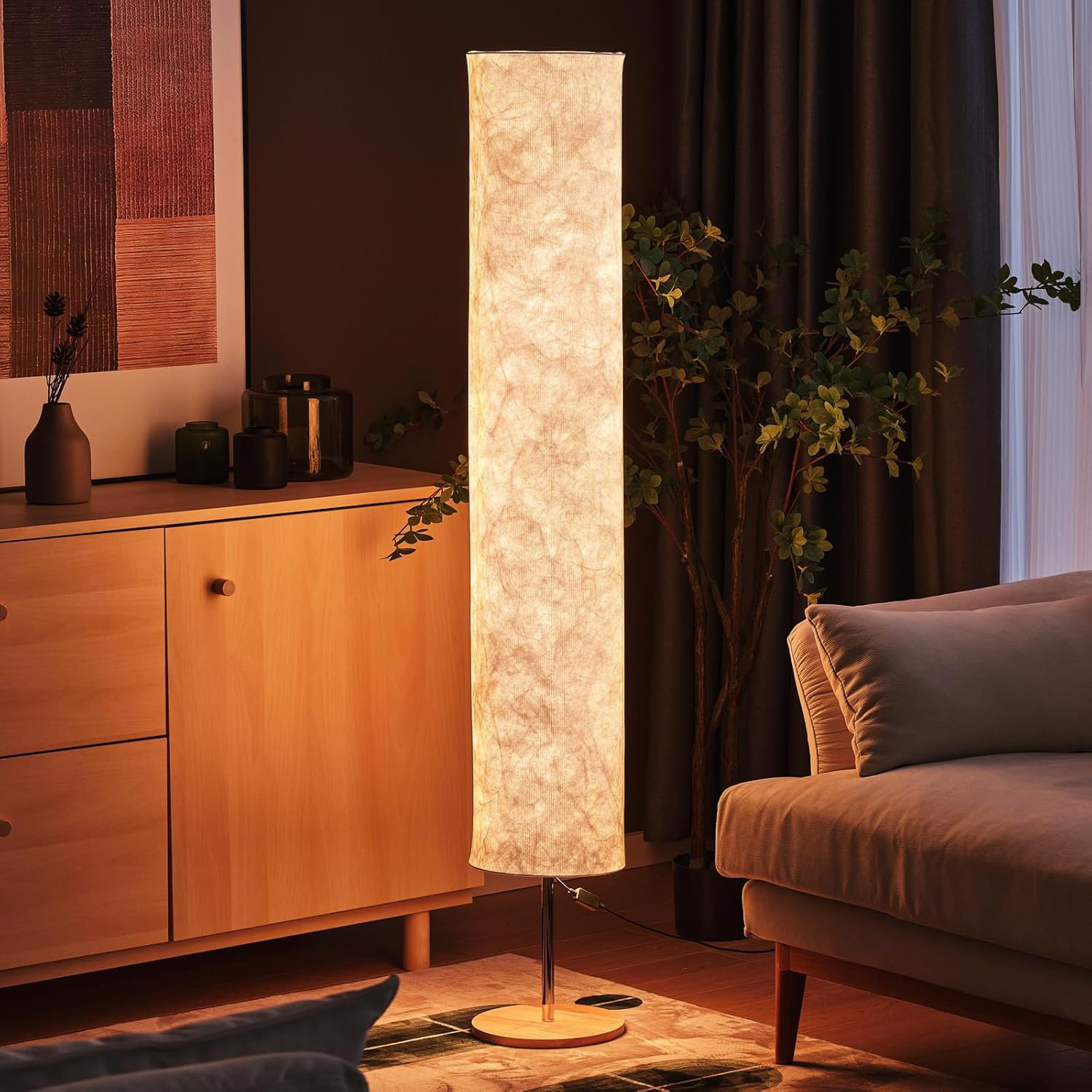 Ivy Bronx 58 Inch Modern Floor Lamp With Remote Control, Adjustable Brightness LED Light, Tyvek ...