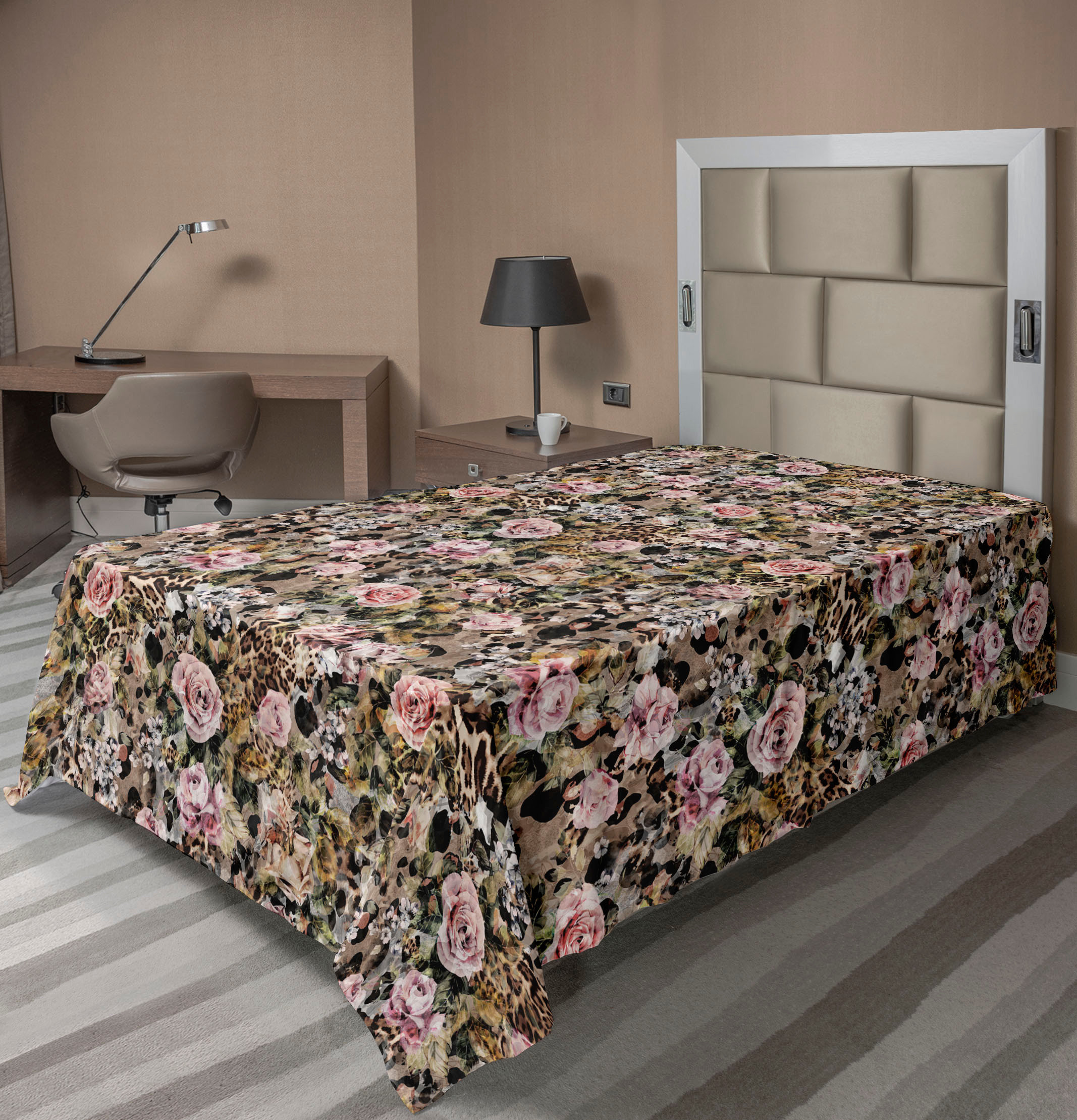 Ambesonne Floral Flat Sheet Wild Rose Pattern Leopard Rose Warm Taupe ...