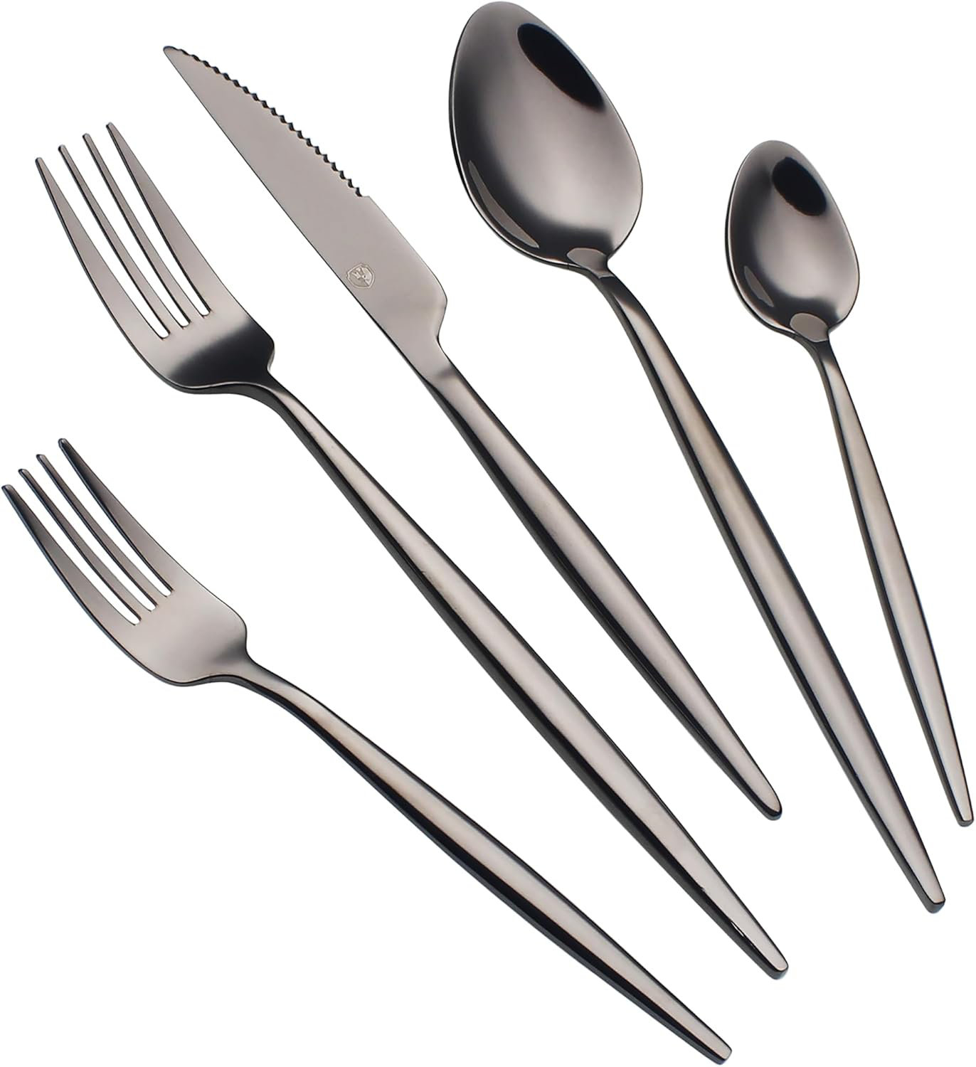 Orren Ellis 20-Piece Elegant Gunmetal Black Silverware Set, 18/10 ...