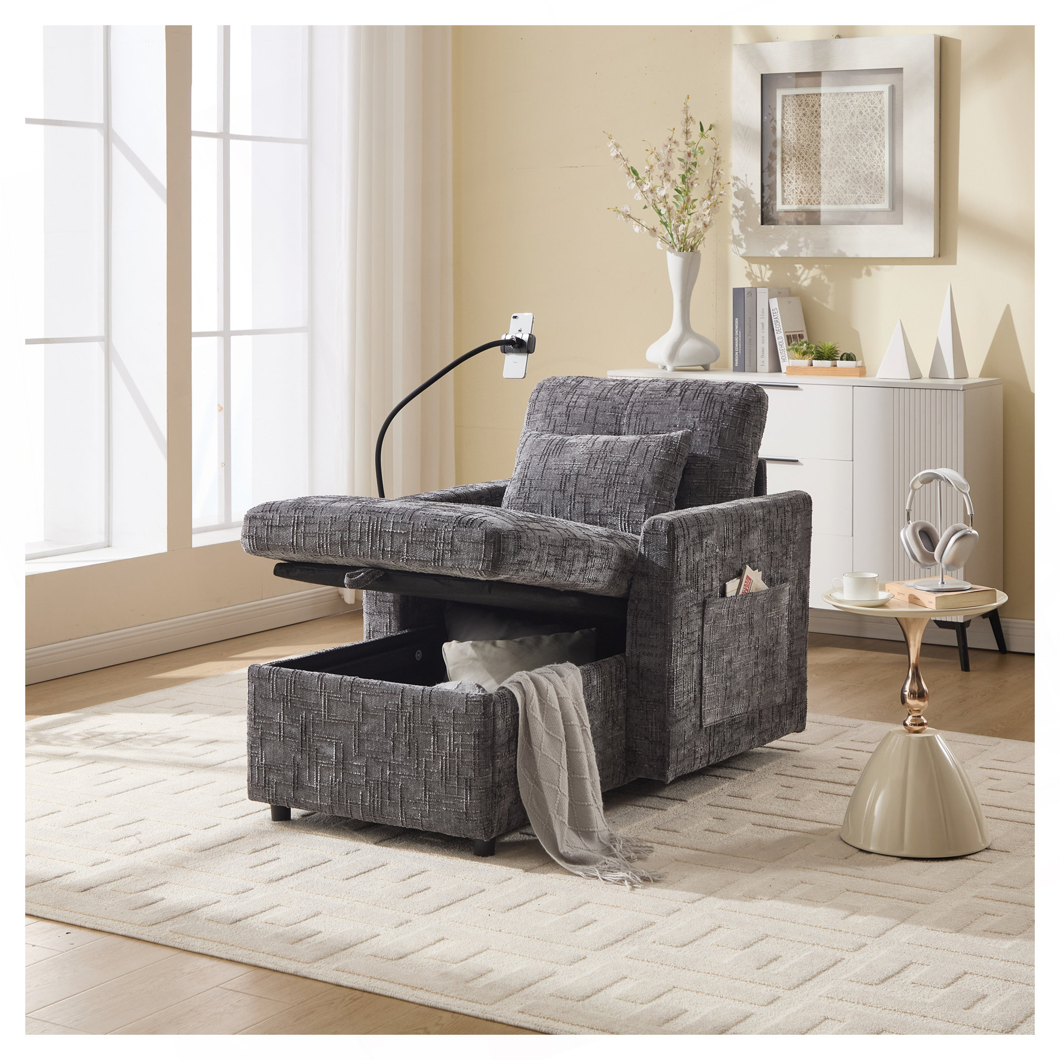 George Oliver Multifunctional Lazy Person Sofa Recliner Can Be Stored Storage Backrest With Cell ...