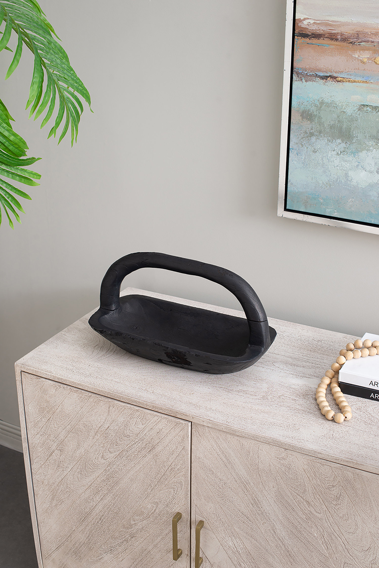 Lark Manor Teak Wood Rectangle Bowl with Curved Handle - 15x7.5x8 ...