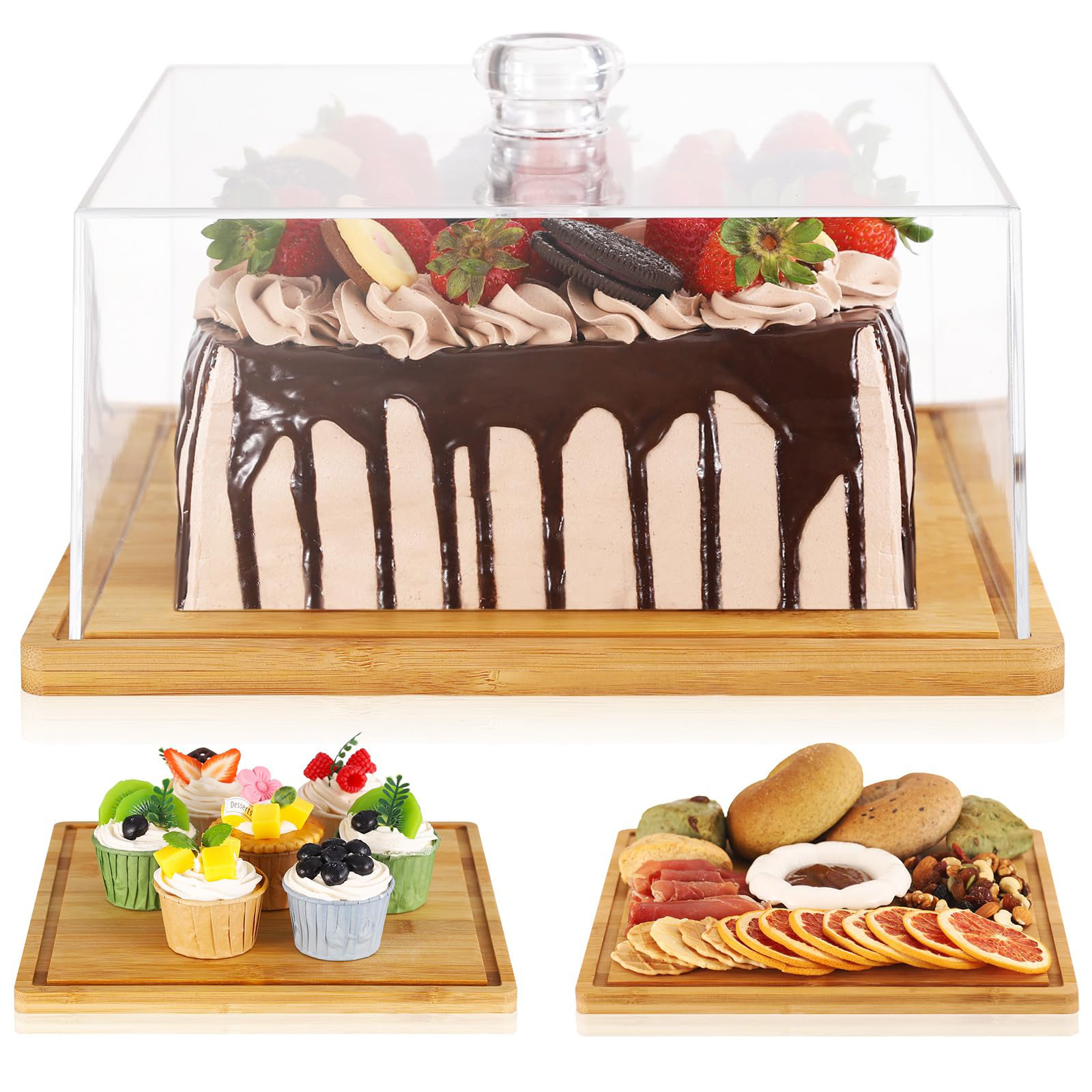 One Allium Way® Square Cake Stand,Cake Stand With Dome,Square Cake ...