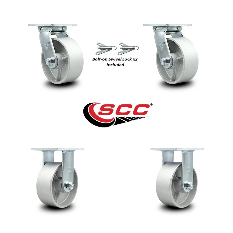 Service Caster 5 Inch Semi Steel Caster Set with Roller Bearings 2 ...