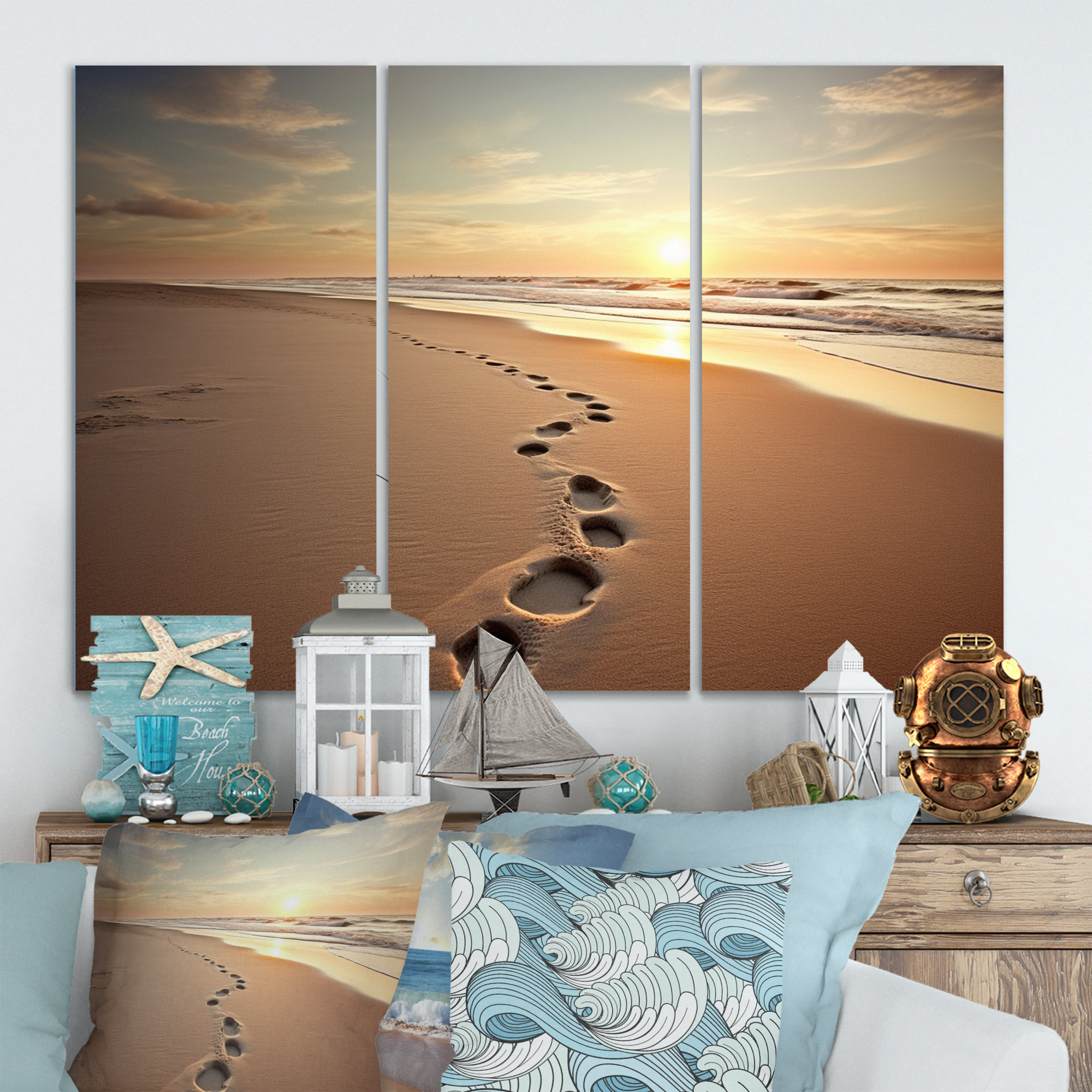 Highland Dunes Beach Photo Footprints In VII 3 Pieces | Wayfair
