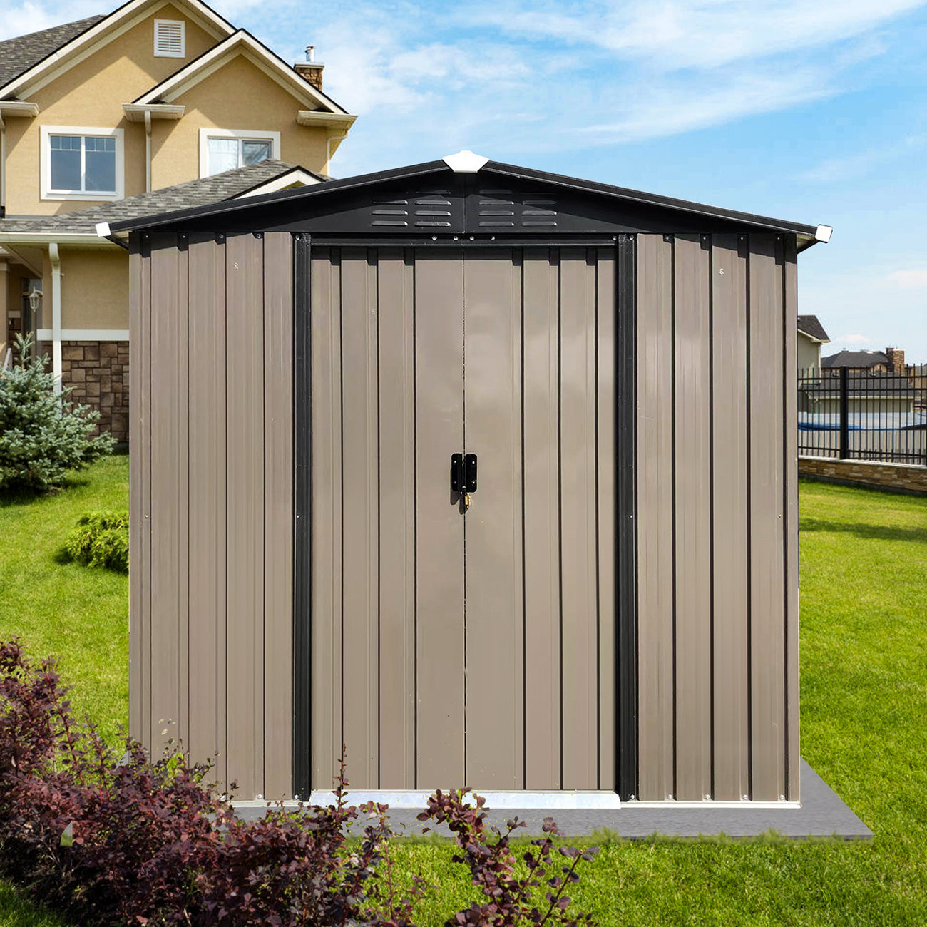WANDINGT Outdoor Storage Sheds 4Ftx6ft Apex Roof Brown With Sliding ...