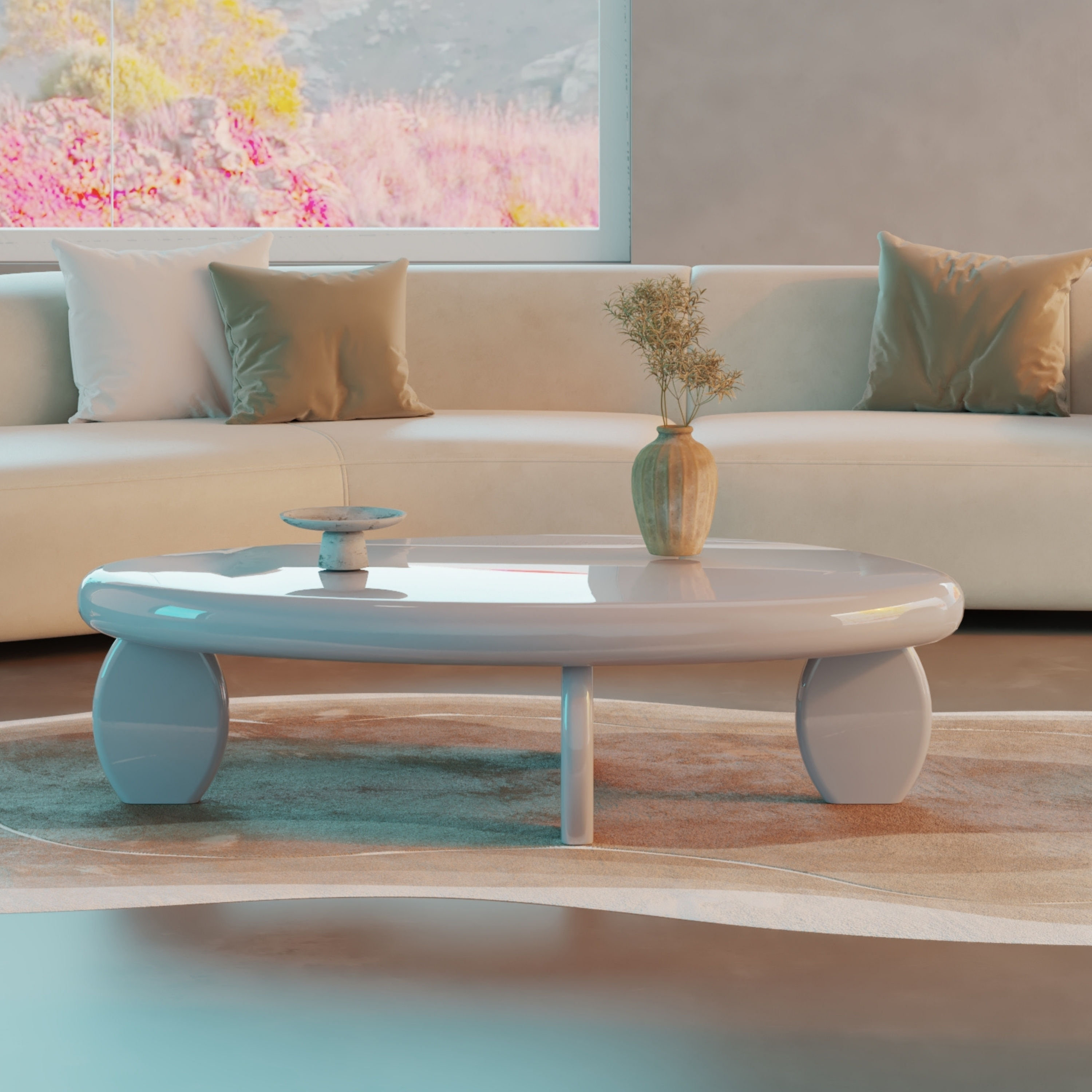 Ivy Bronx 46"L Modern Cobblestone Coffee Table – High Gloss Finish ...