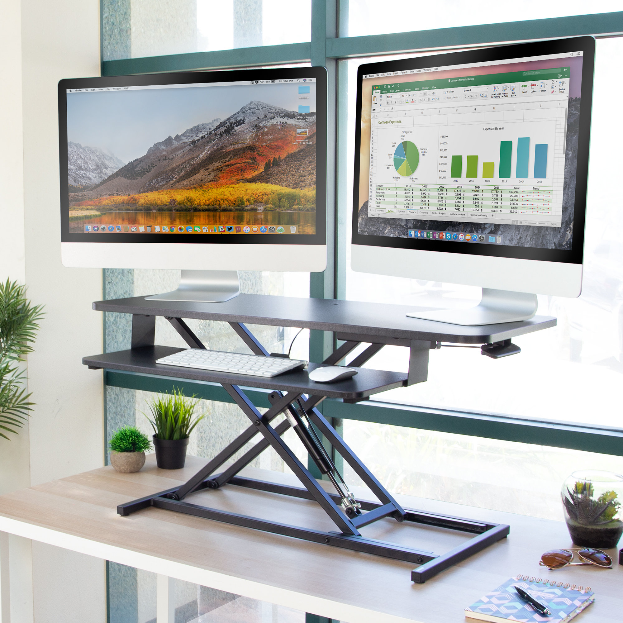 Mount-It! Height Adjustable Standing Desk Converter, 37.4" L x 15.9" D ...