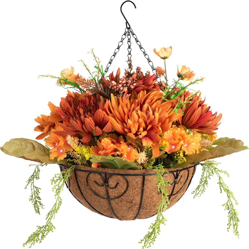 Primrue Artificial Fake Fall Hanging Mums Flowers Plants Baskets | Wayfair