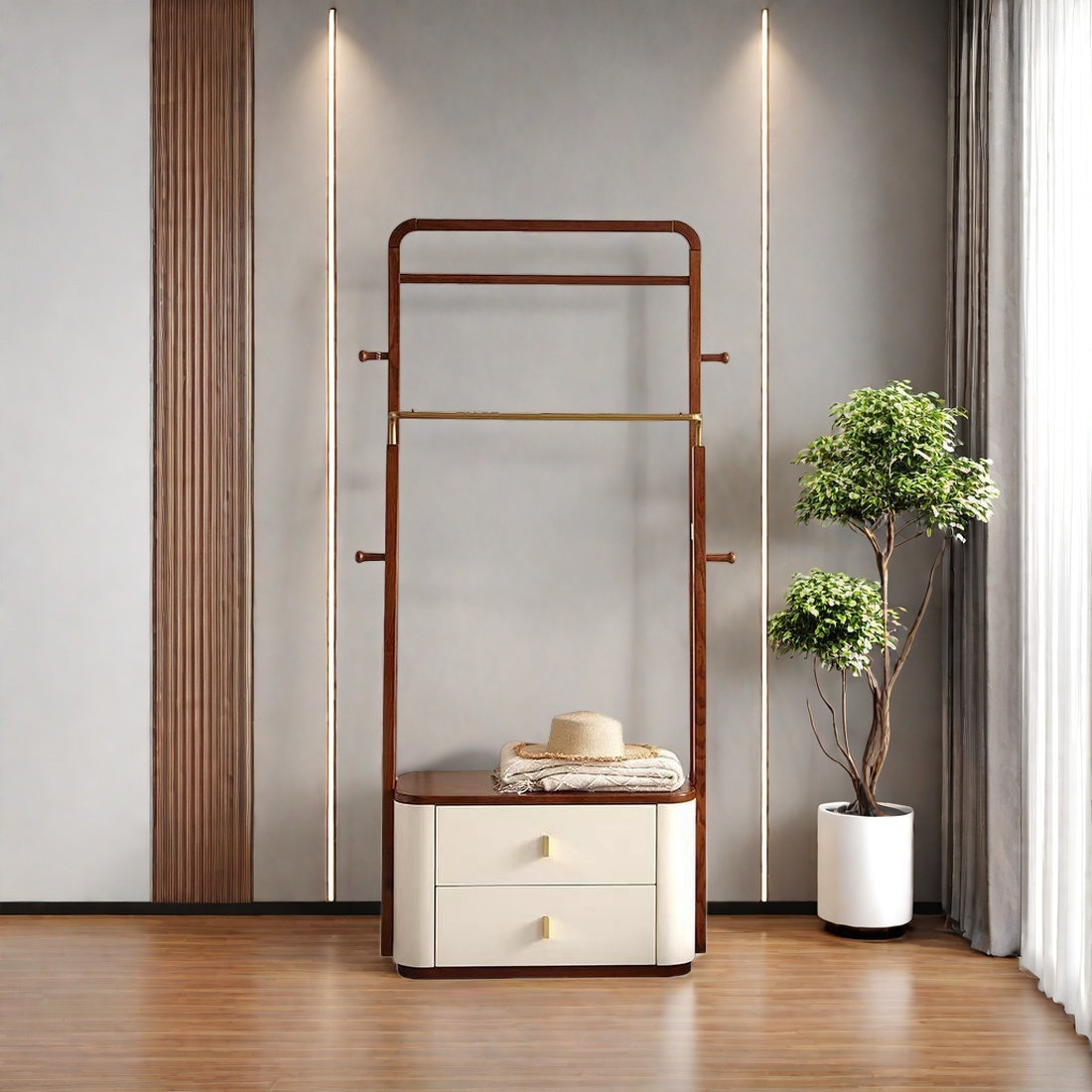 PPEDKS Double - Bar Coat Rack 4 Hooks Dual Storage Boxes | Wayfair