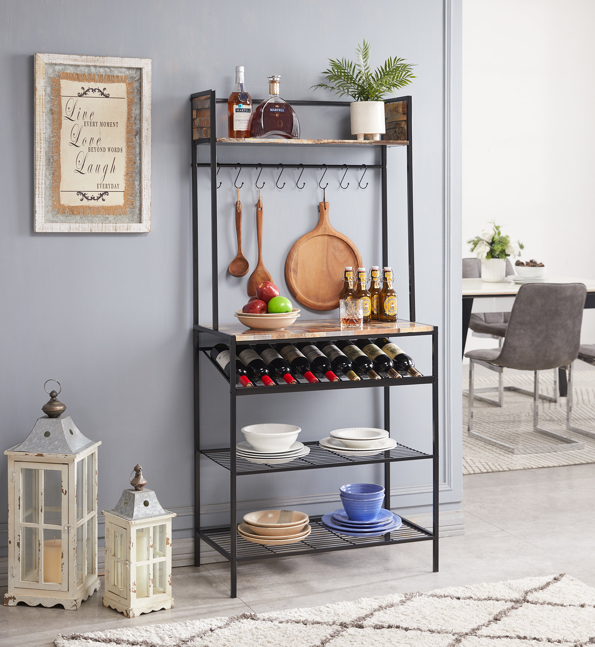 17 Stories Antke 15" Red Tile Bakers Rack with 9 Wine Bottle Capacity ...