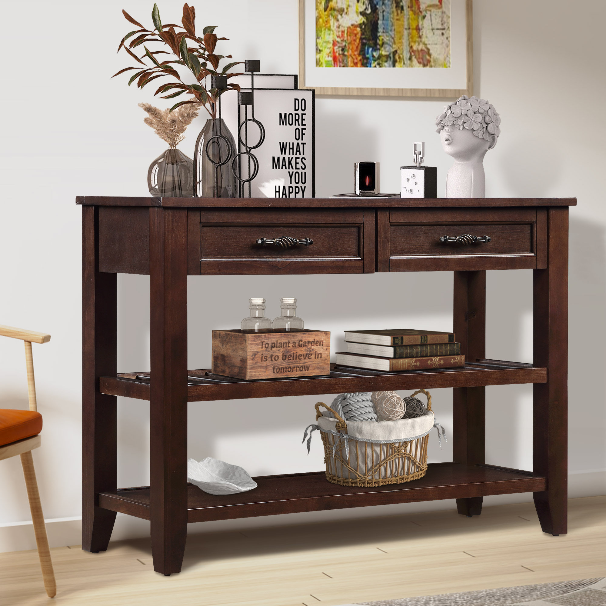 Winston Porter Console Sofa Table With 2 Storage Drawers And 2 Tiers ...