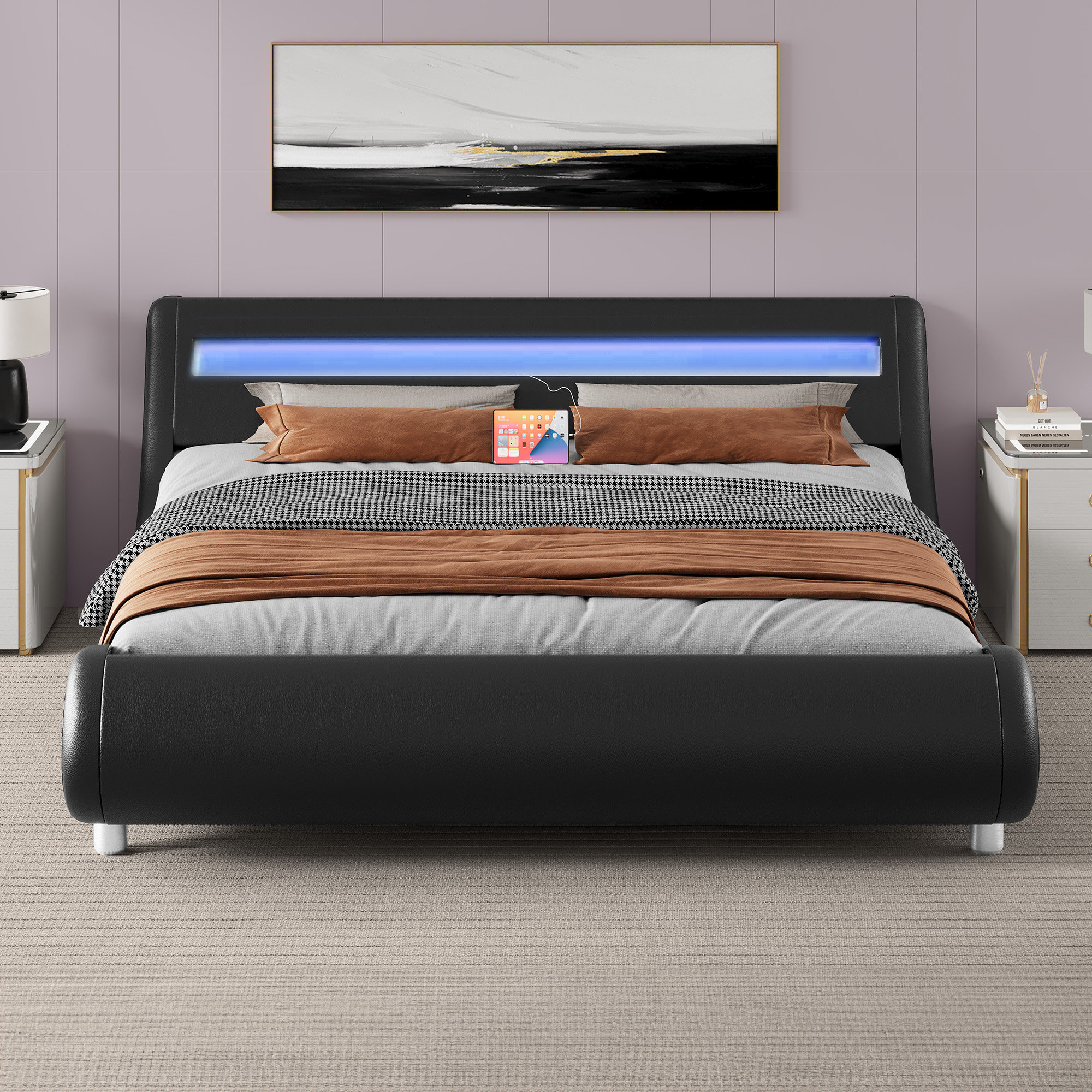 Blue Elephant Small Double Bed，Upholstered Sleigh Bed & Reviews ...