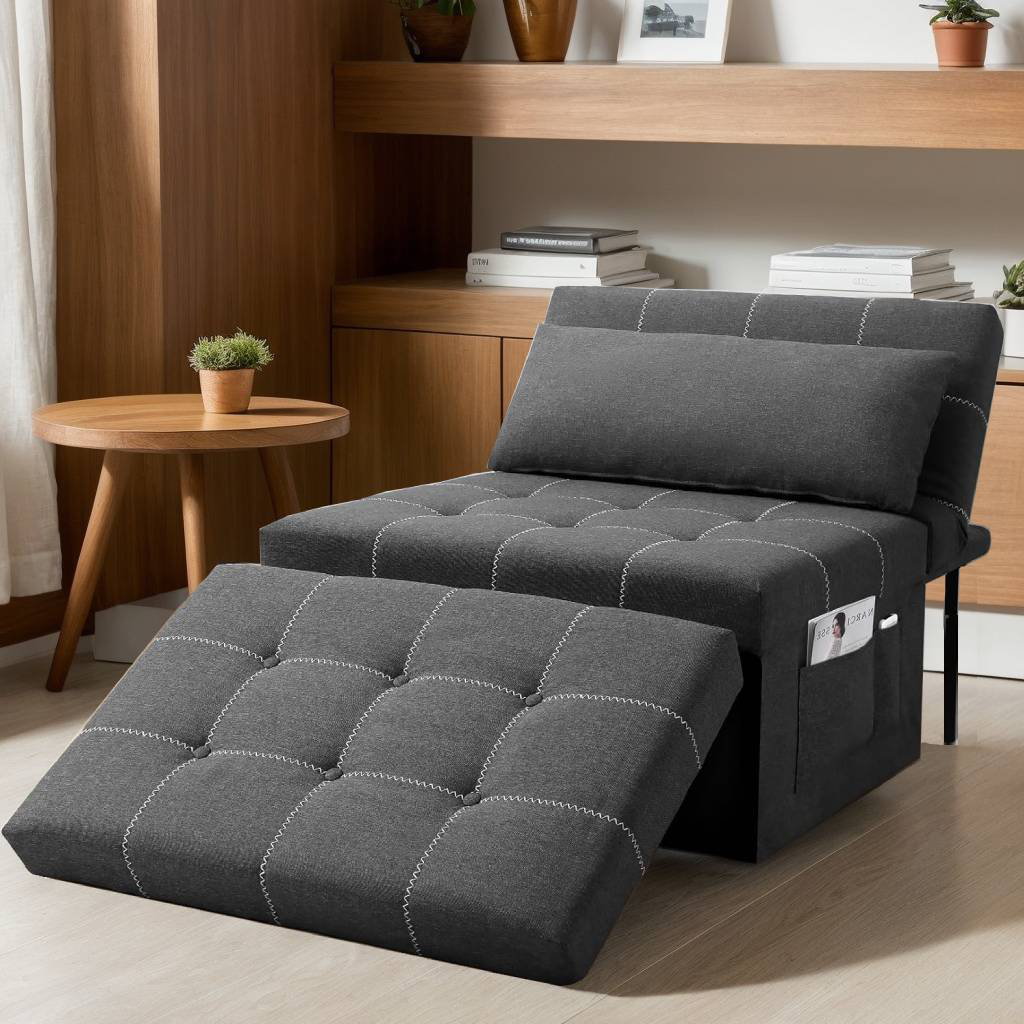 Ebern Designs 4-In-1 Multi-Function Folding Ottoman Breathable Linen ...