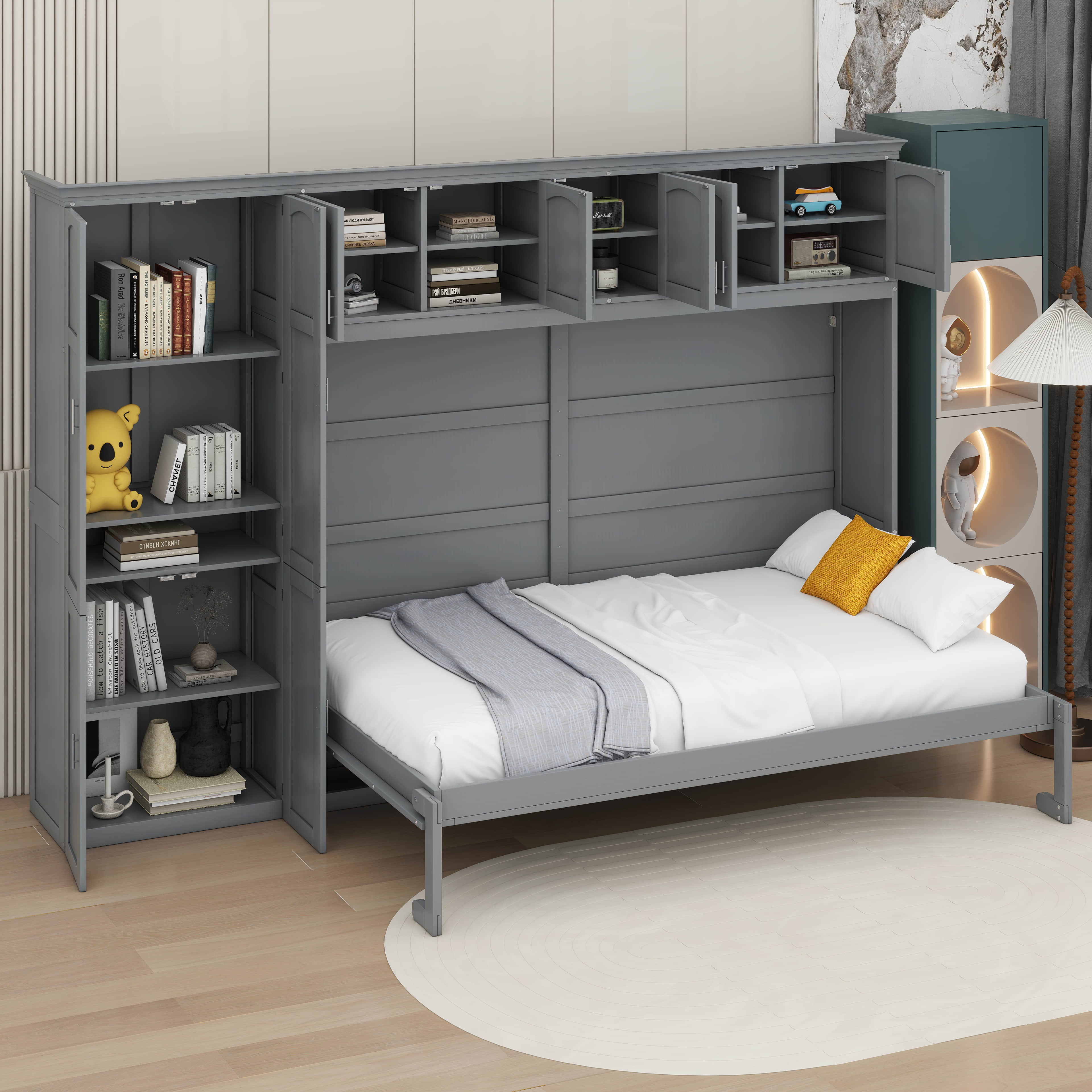 Red Barrel Studio® Queen Size Murphy Bed Wall Bed With Cabinets ...