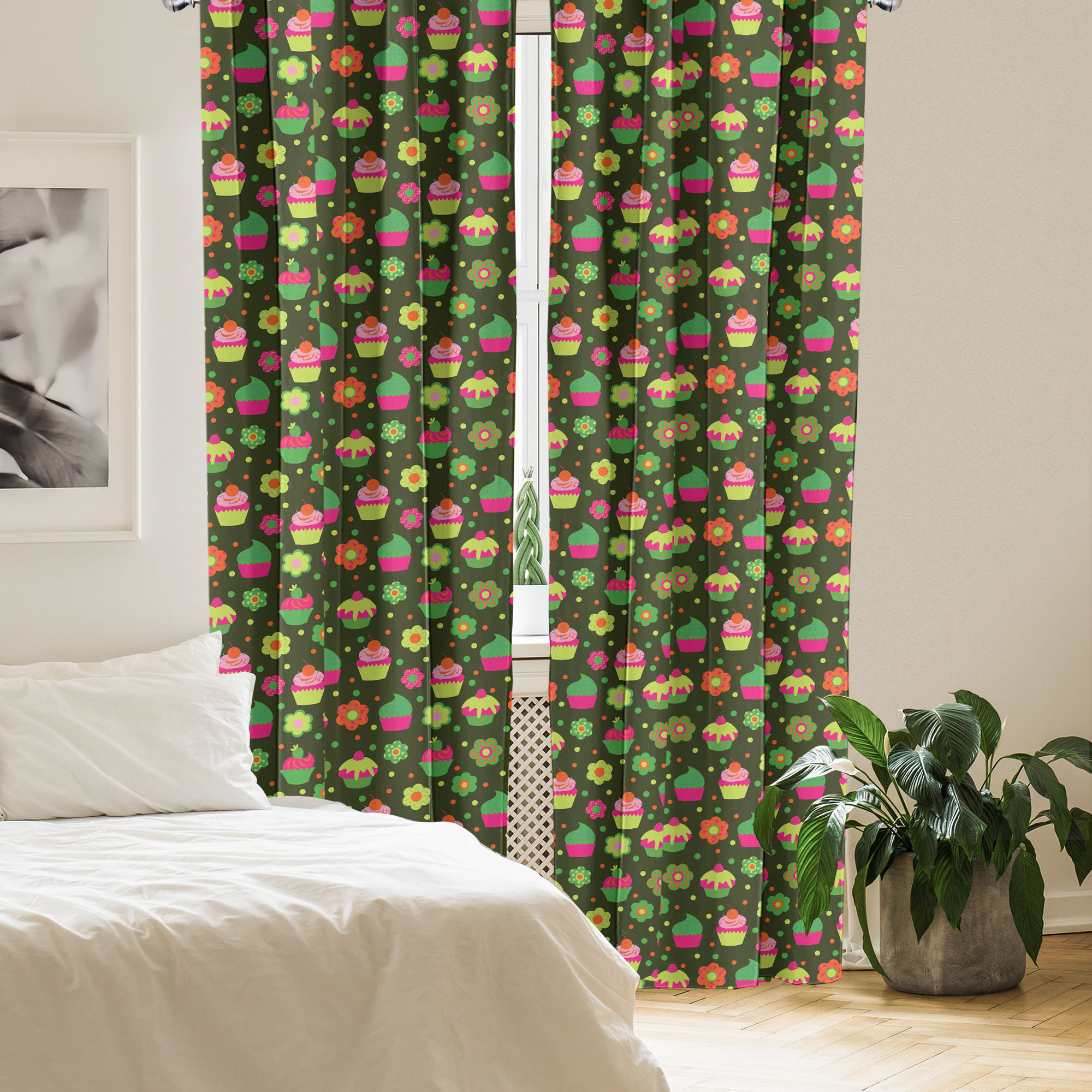 East Urban Home Muffin 4-Panel Curtains, Cupcakes with Whipped Cream ...