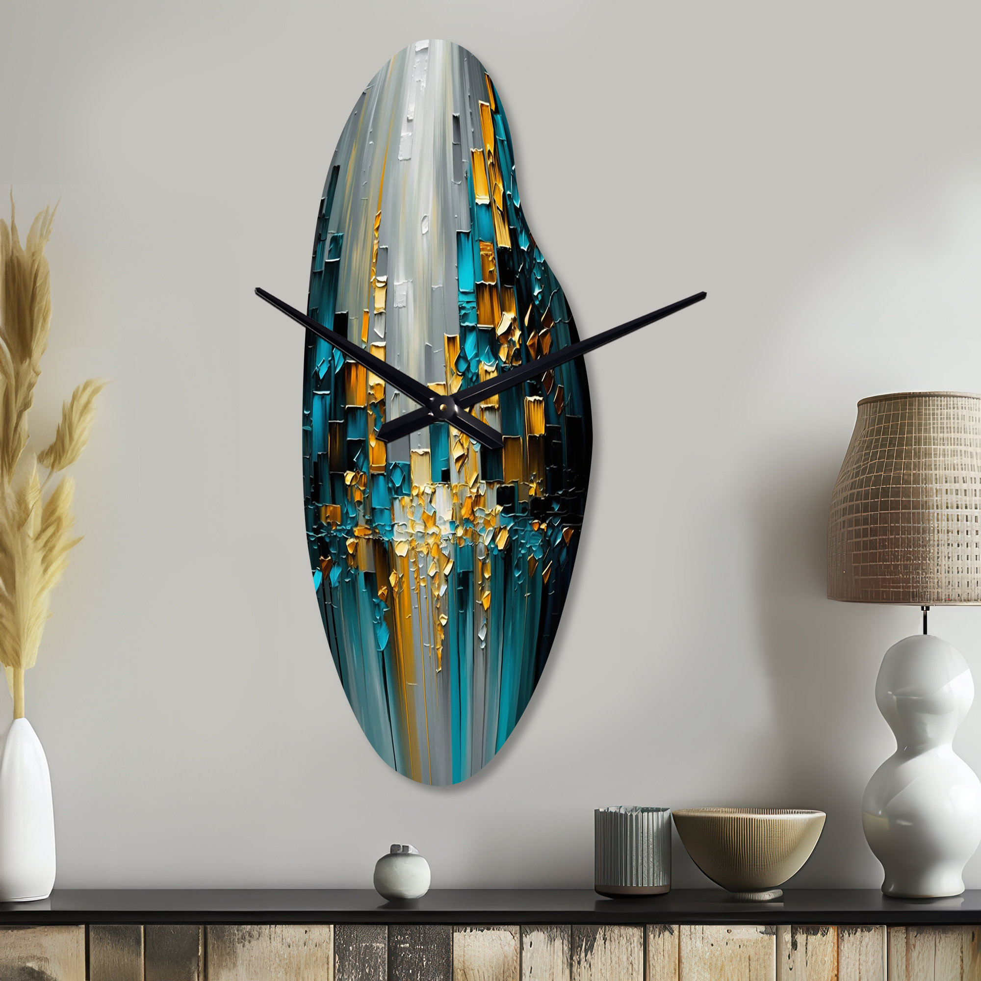 Design Art Abstract Geometric Black And Green III - Curved Shape Unique ...