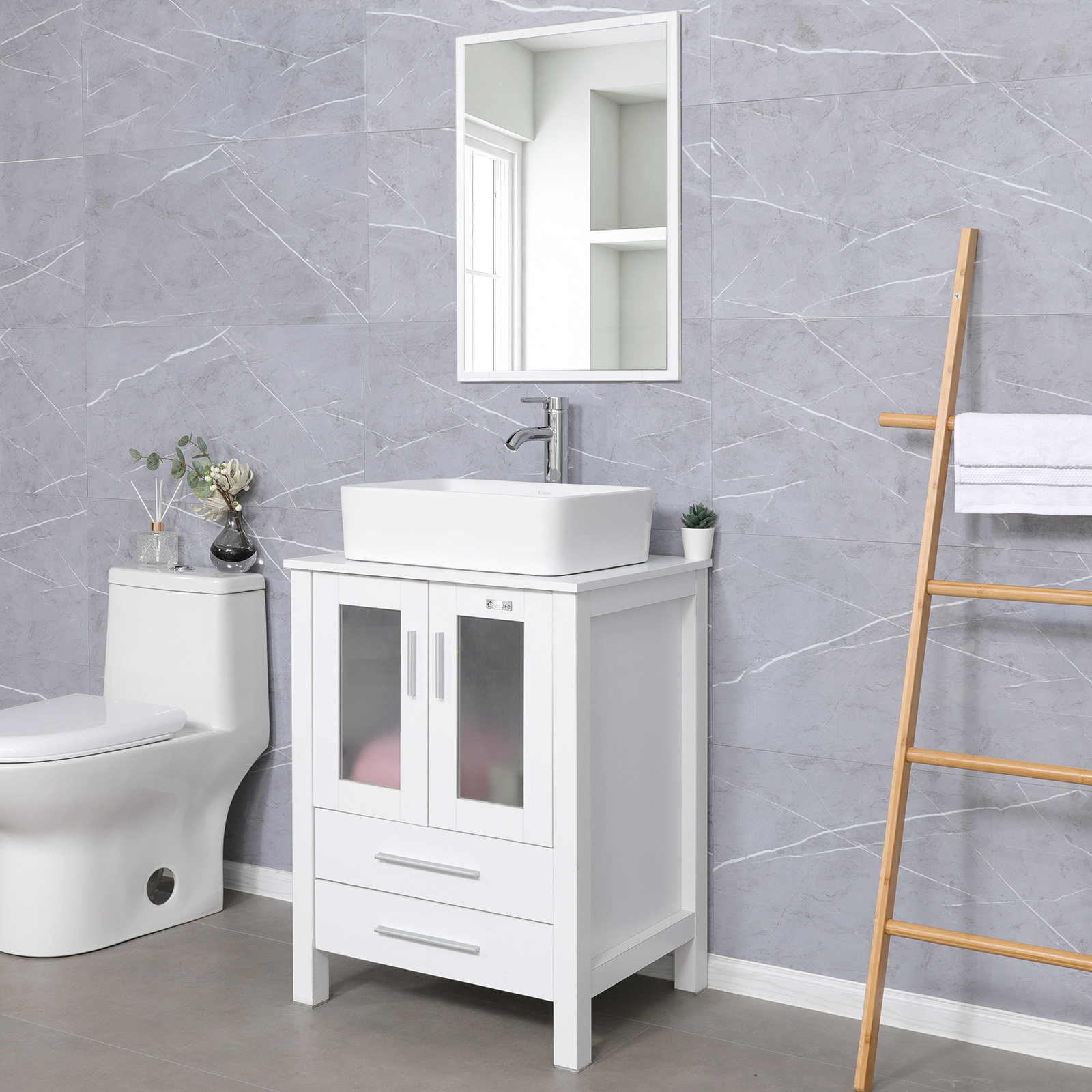 Lark Manor™ Ashon 24" Single Bathroom Vanity Set with Mirror, Ceramic ...