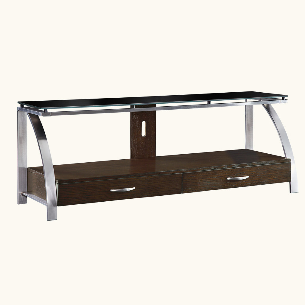 Brayden Studio® 1pc Modern Design TV Stand Glass Top Stainless Steel ...