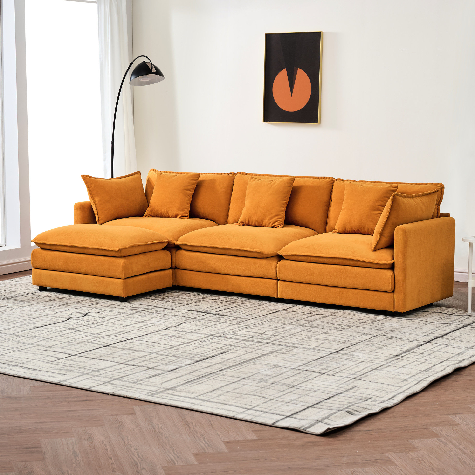 Latitude Run® 110 - Inch Orange L Shaped Modular Combination Chenille ...