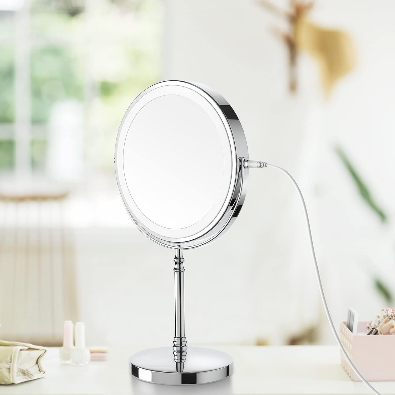 Ivy Bronx Makeup Mirror With Lights, 360° Rotation Vanity Mirror ...