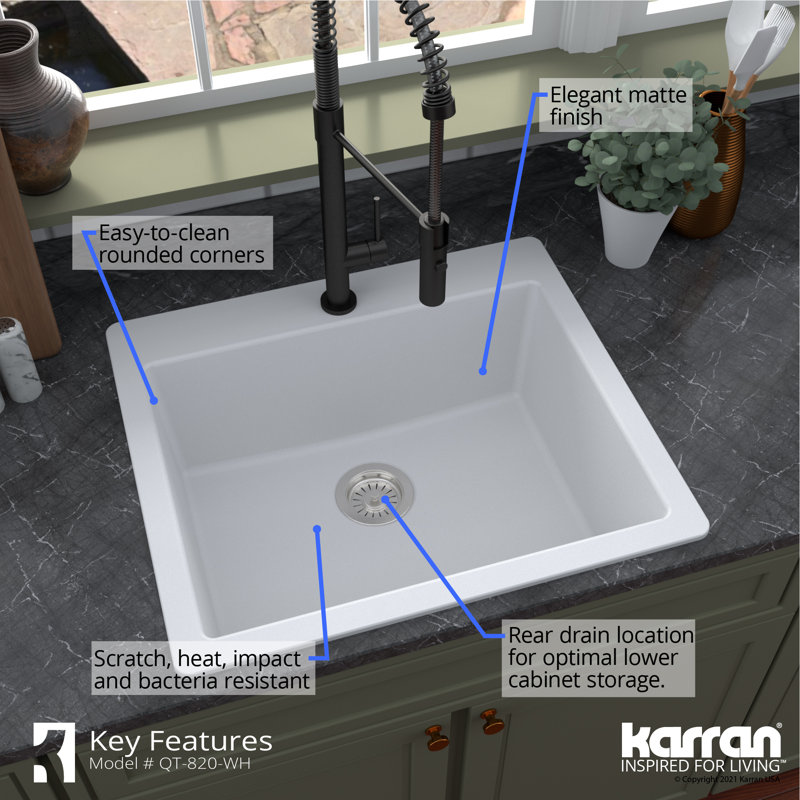 Karran Quartz 25'' X 22'' Single Bowl Drop-in Kitchen Sink & Reviews ...