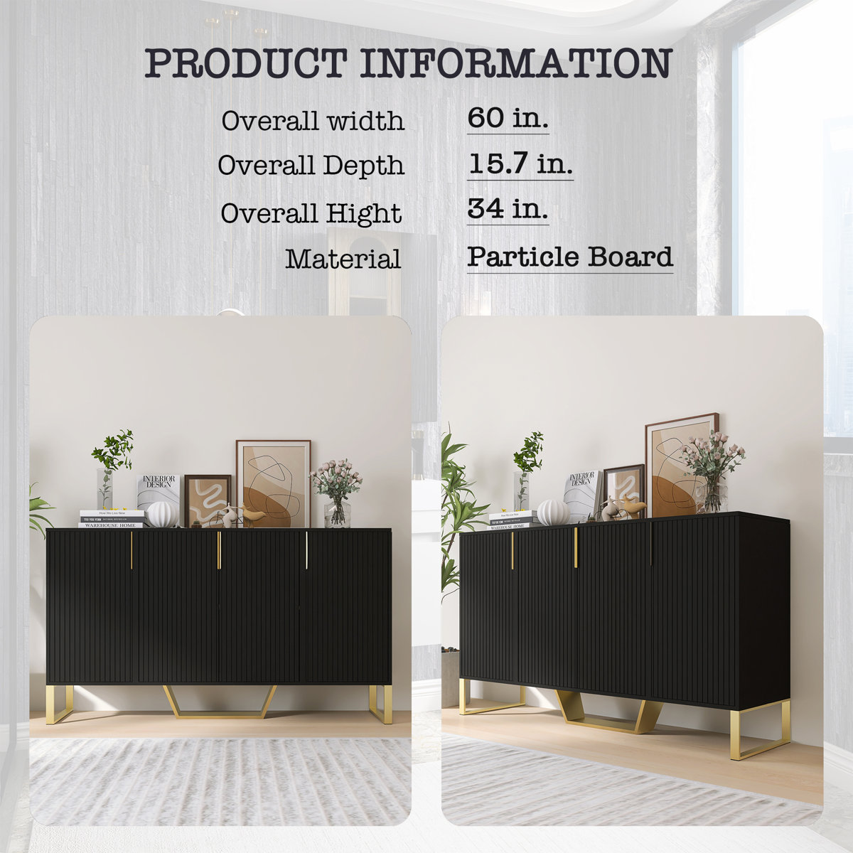 Mercer41 Rish Modern Sideboard With Four Doors, Metal Handles, Legs And ...