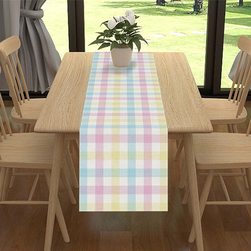 Gracie Oaks Taleiyah Rectangular Plaid Easter Linen Table Runner | Wayfair