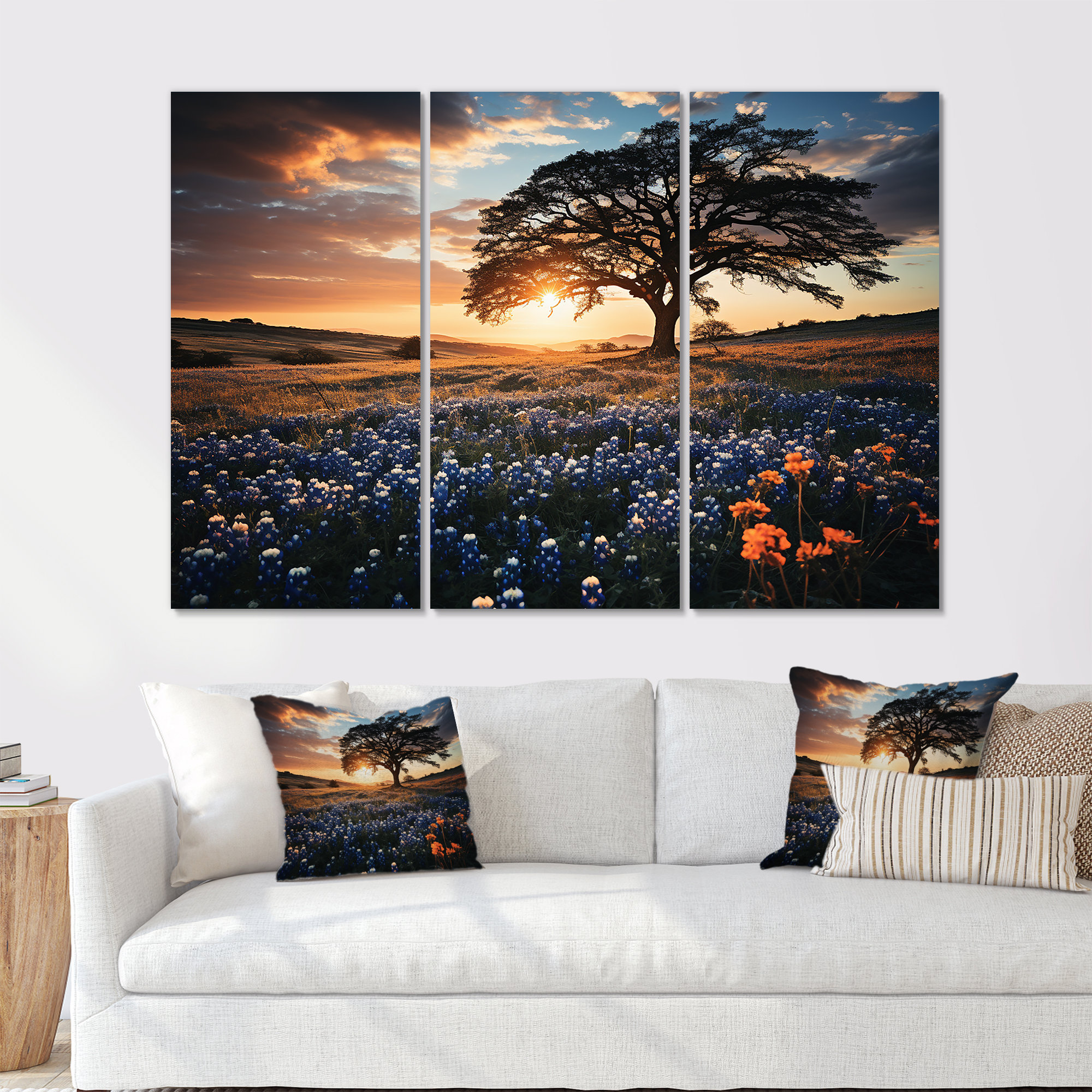 Lark Manor™ Purple Bonnets Field With Sunset - Blue Bonnets Wall Art ...