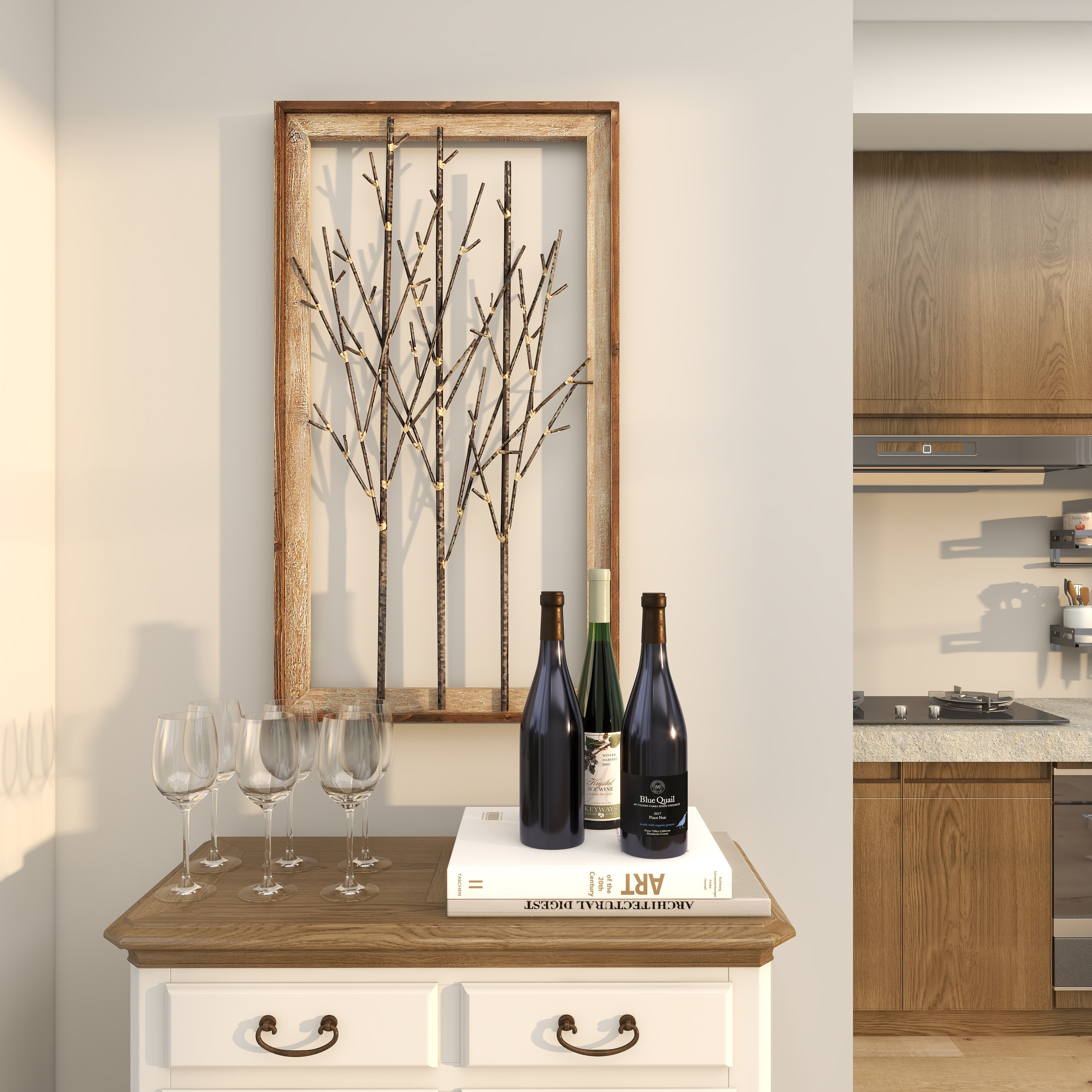 Gracie Oaks Brown Wood Frame with Metal Tree Wall Decor & Reviews | Wayfair