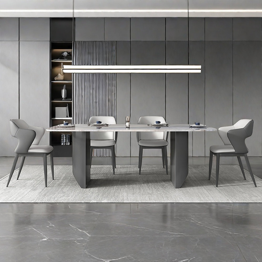 ALLNICEDT Modern Gray Microlite Rectangular Dining Table Sets | Wayfair