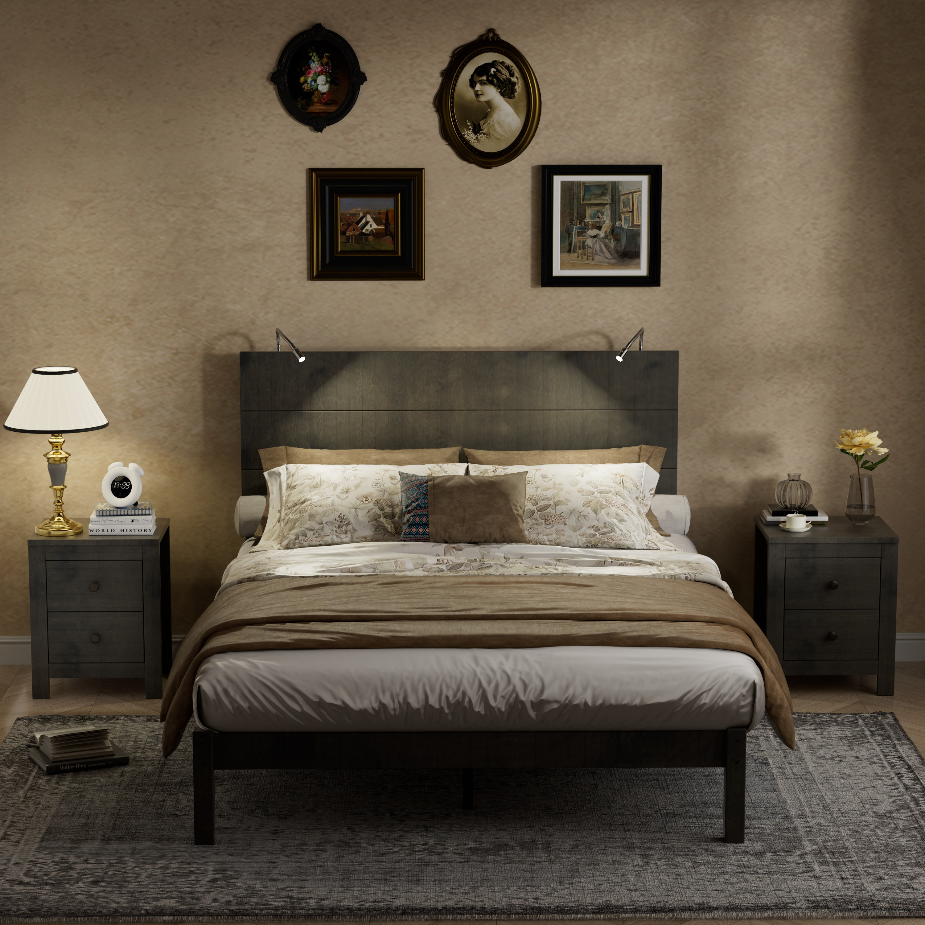 Millwood Pines 3-Pieces Bedroom Sets,Farmhouse Wooden Platform Bed with ...