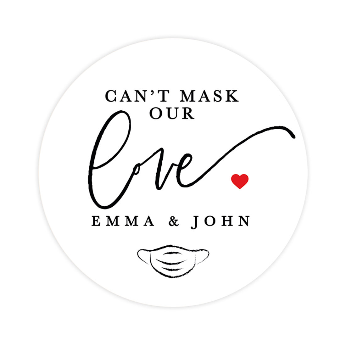 Koyal Wholesale Wedding Custom Round Stickers, Can't Mask Our Love ...