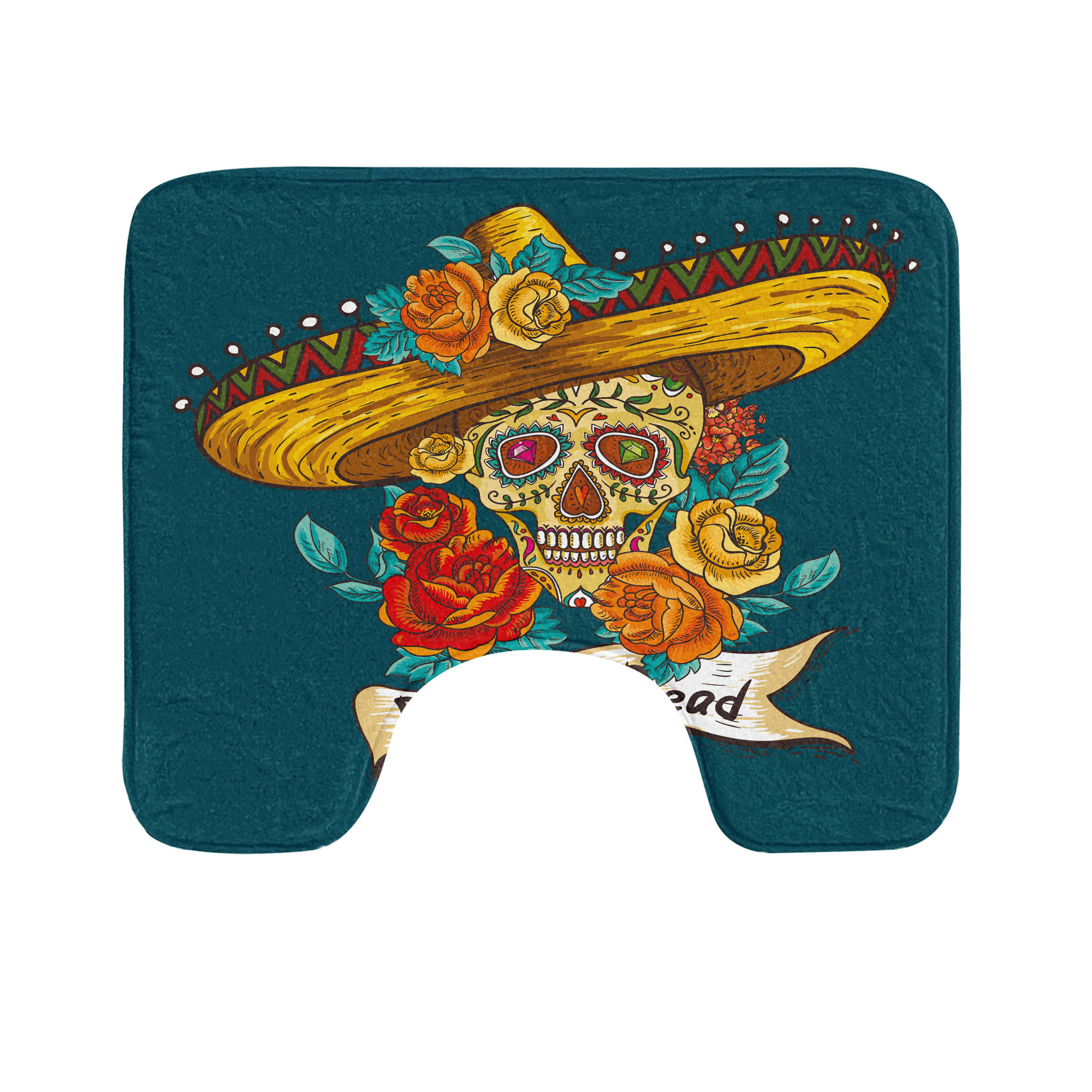 Dakota Fields Skull Toilet Mat U-Shape Bathroom Rug 20" Petrol Blue ...