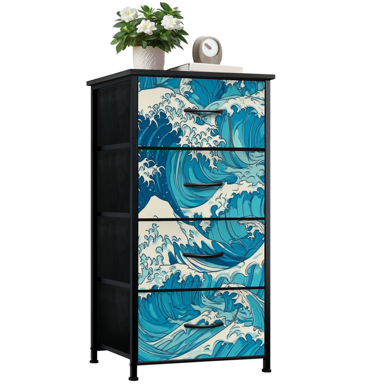 Ebern Designs 4 Drawer Vertical Storage Dresser Japanese sea Wave with ...