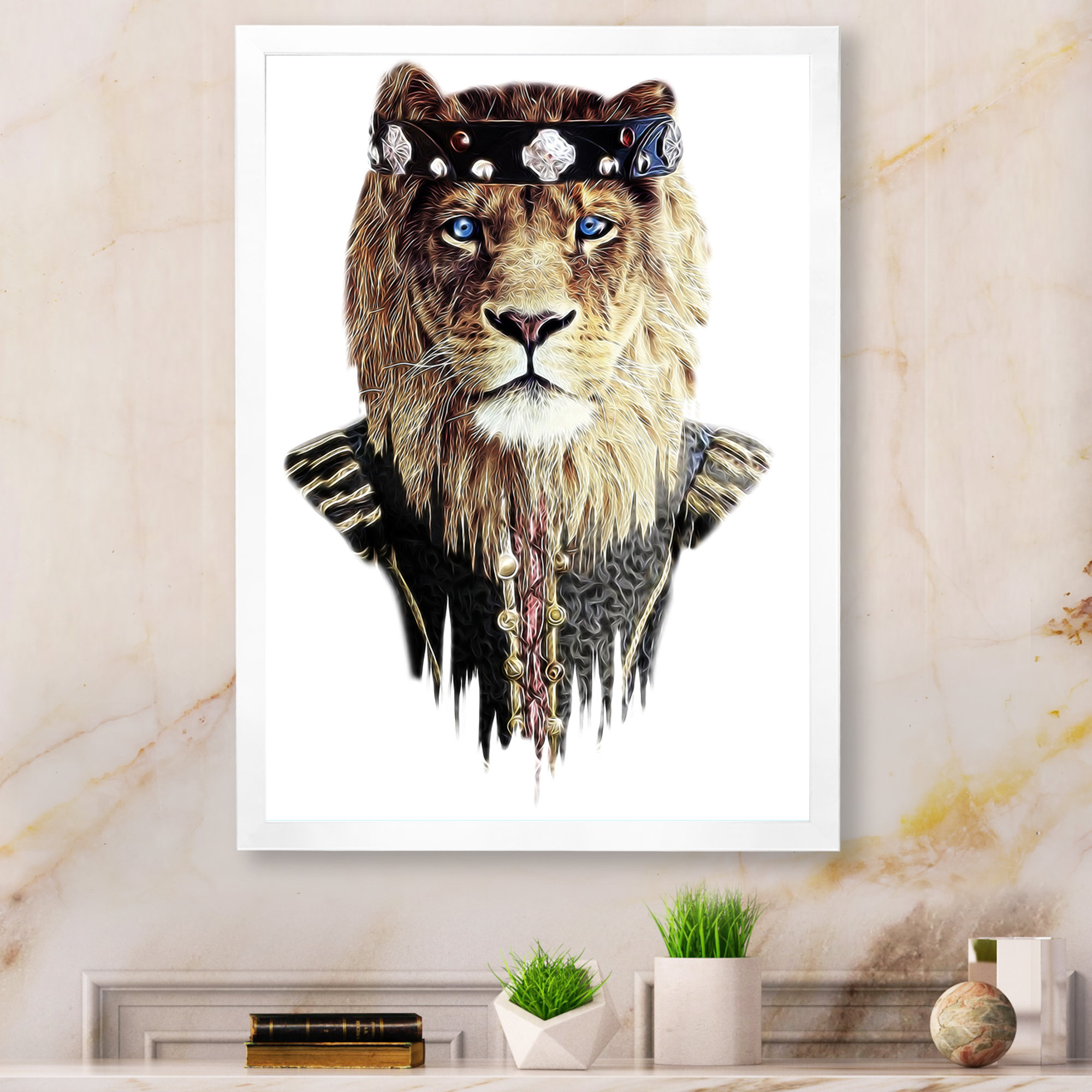 Trinx Hipster Lion King Head - Picture Frame Print on Canvas | Wayfair