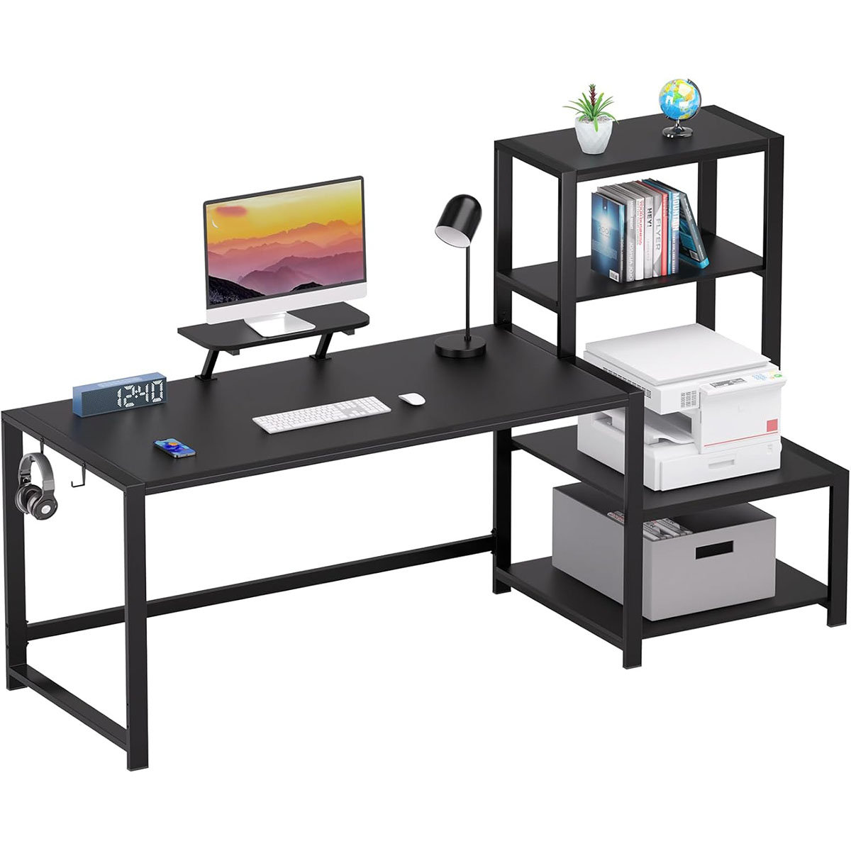 17 Stories Computer Desk With Printer Shelf, Reversible Office Desk ...