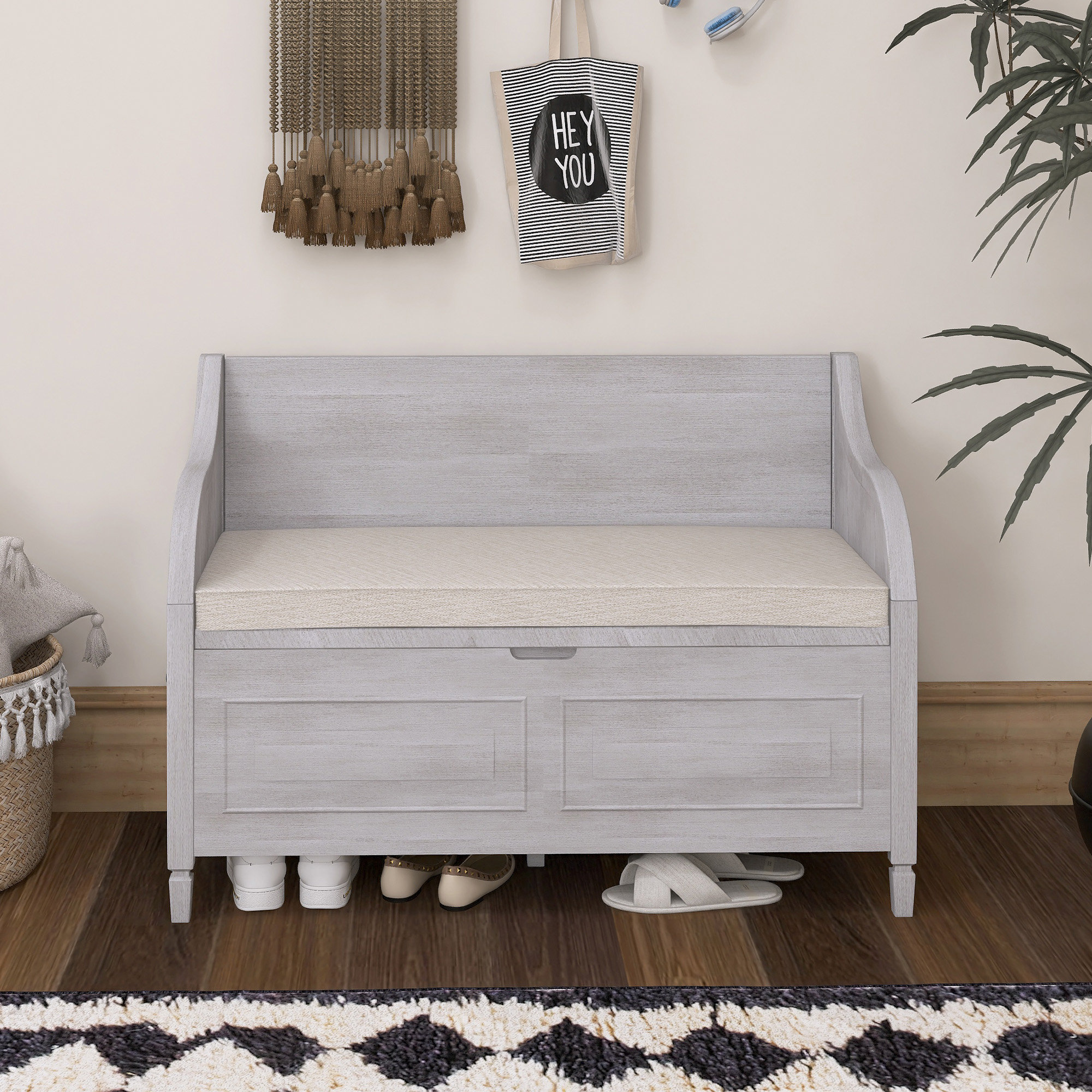 DEKUBY Rustic Style Solid Wood Entryway Multifunctional Storage Bench ...