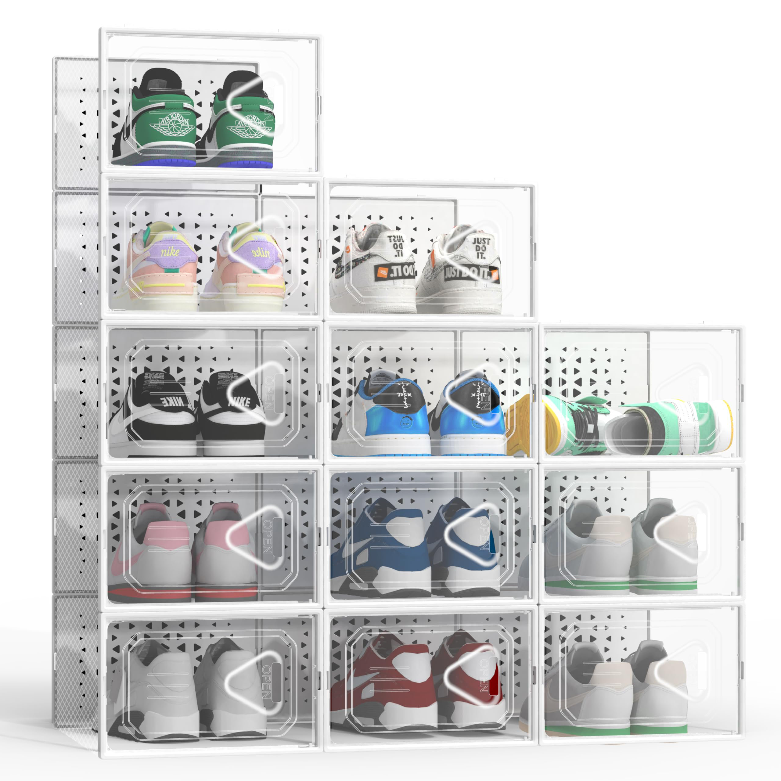 Ivy Bronx X-Large 12 Pack Shoe Storage Organizer Boxes, Shoe Boxes ...