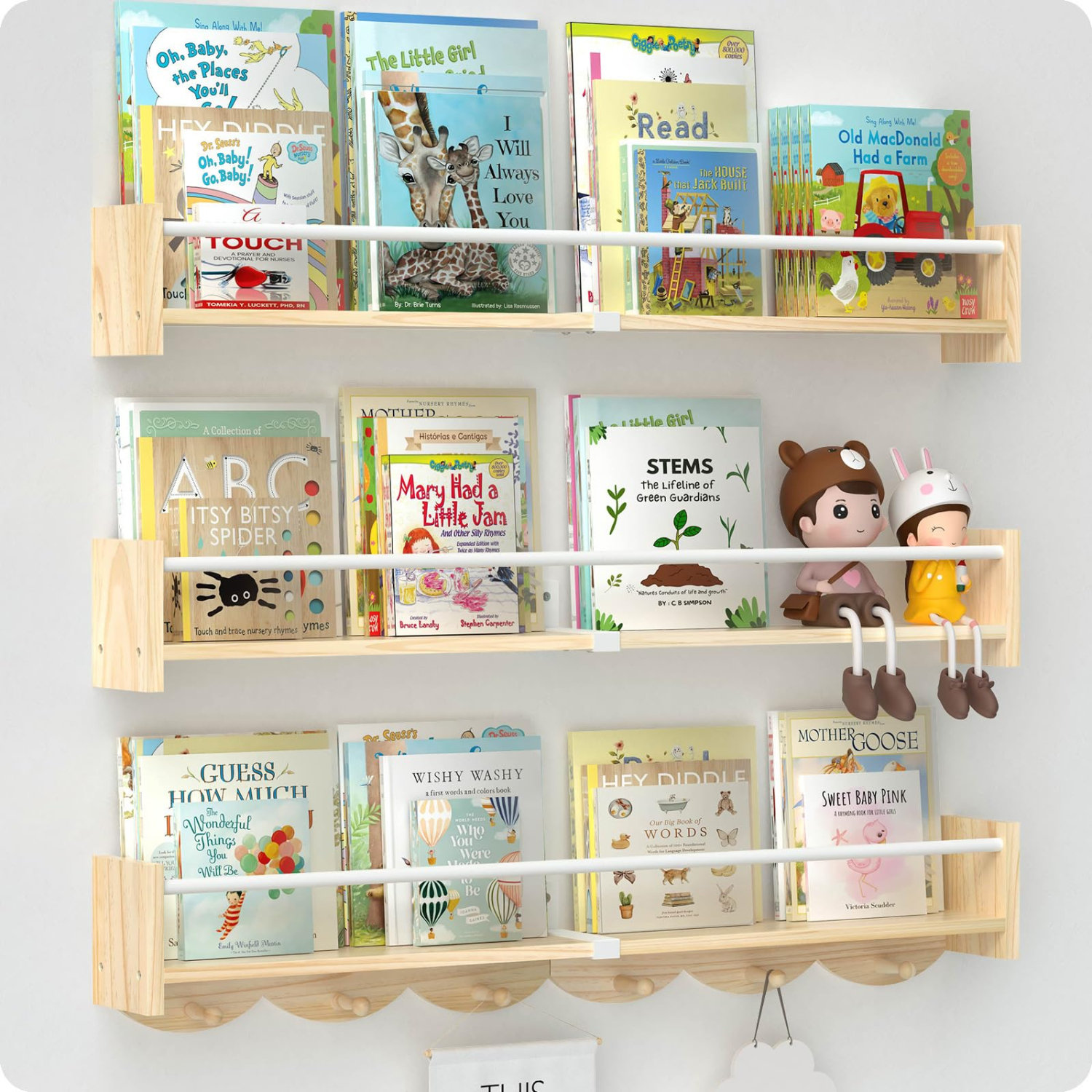 Hokku Designs Nursery Book Shelves,33.8 inch Wall Book Shelf Set of 3 ...