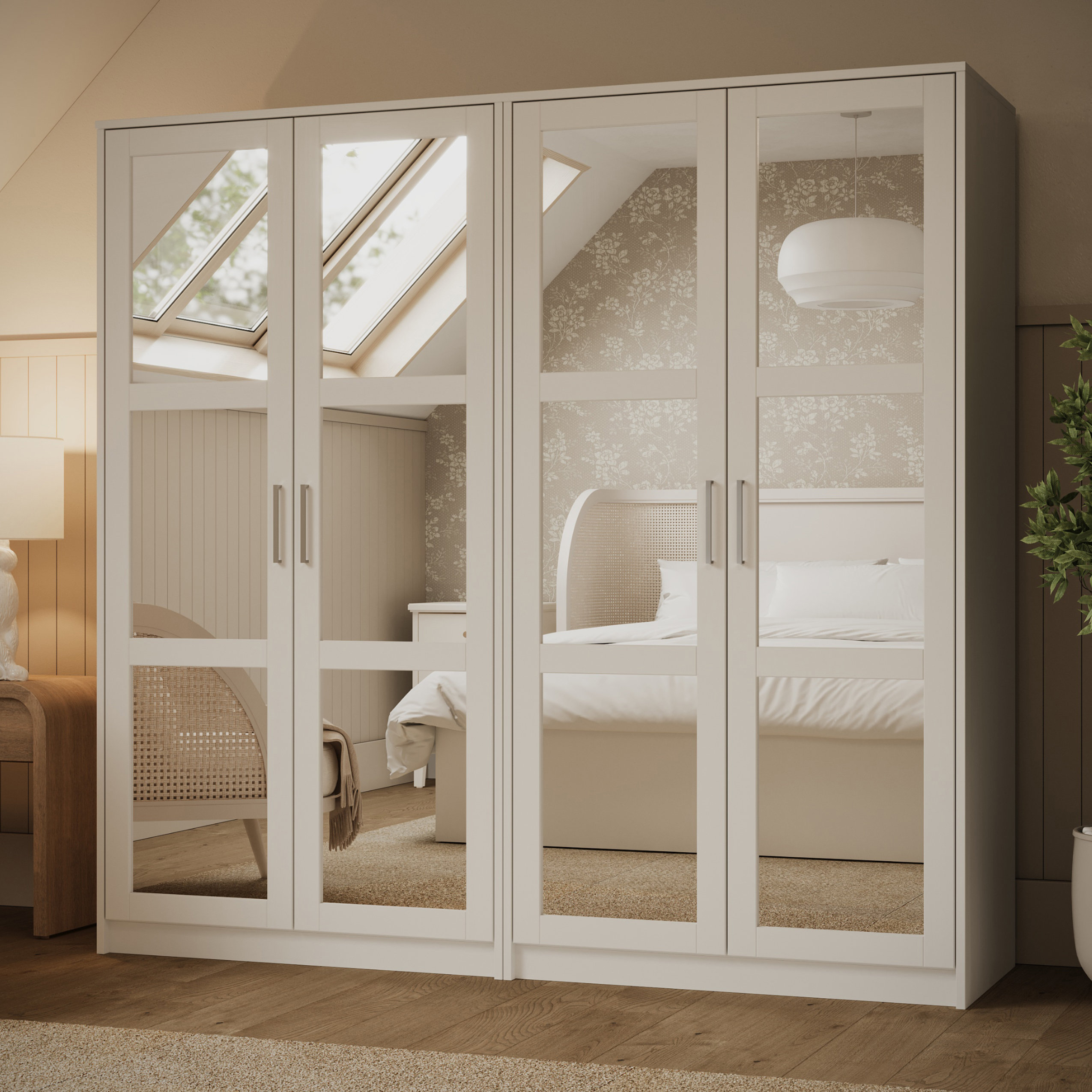 Hokku Designs 100% Solid Wood Modular 4-Door Wardrobe Armoire With ...