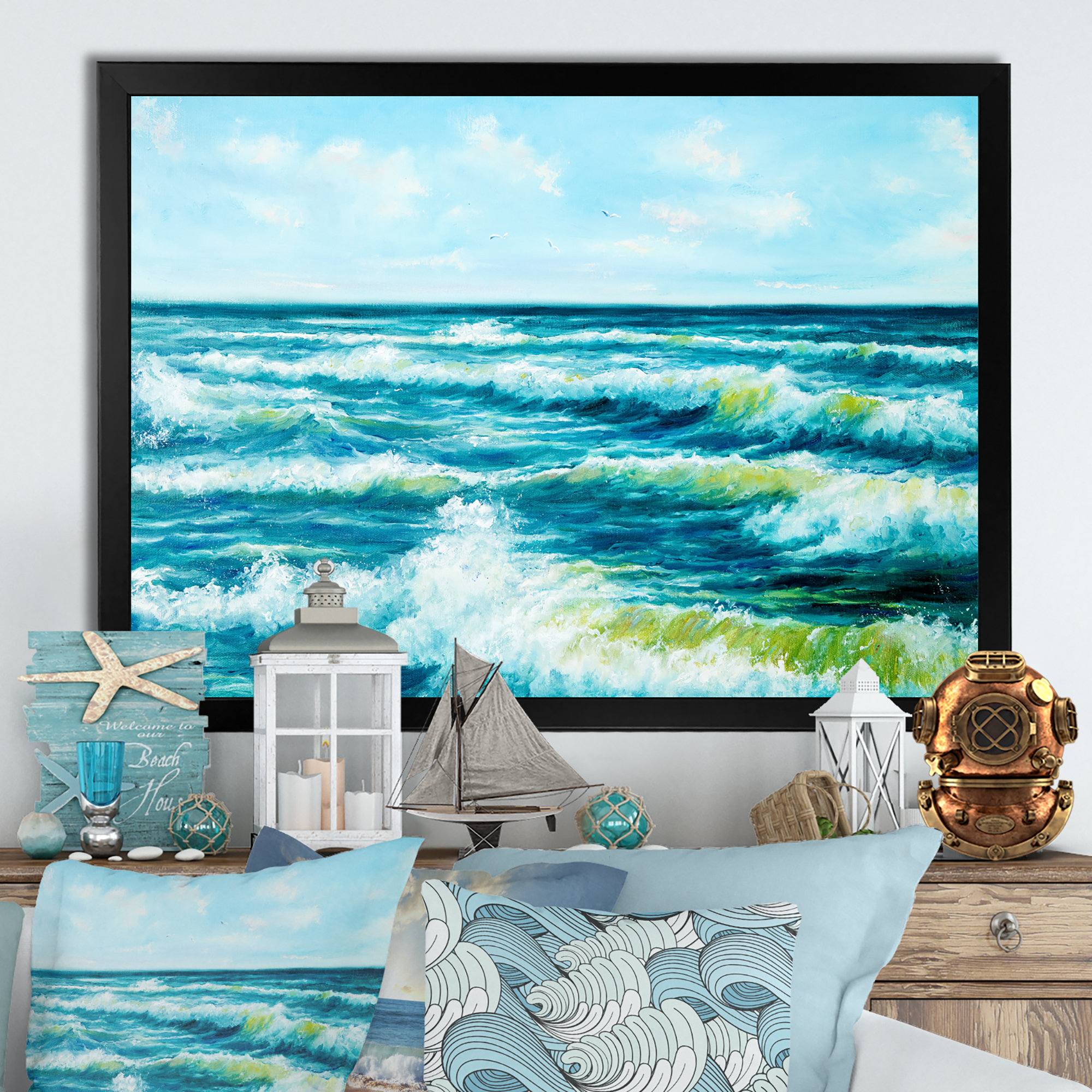 Highland Dunes Wild Blue Ocean Waves XIV - Picture Frame Print on ...