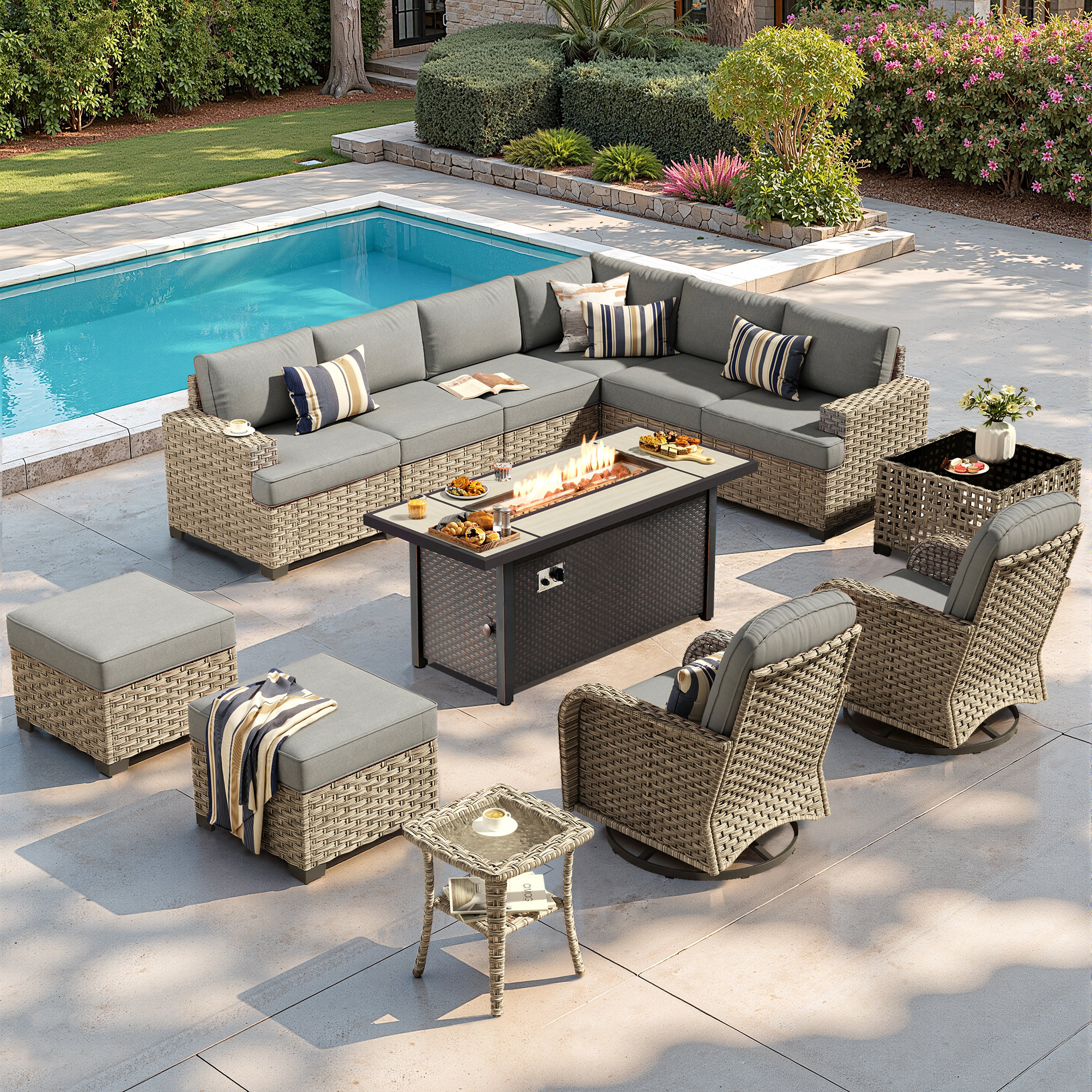 Lark Manor™ Carolle 13 Piece Patio Sectional Furniture With Swivel ...