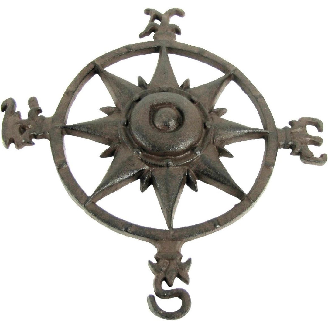 Longshore Tides Rustic Cast Iron Rose Compass Nautical Beach House Wall ...