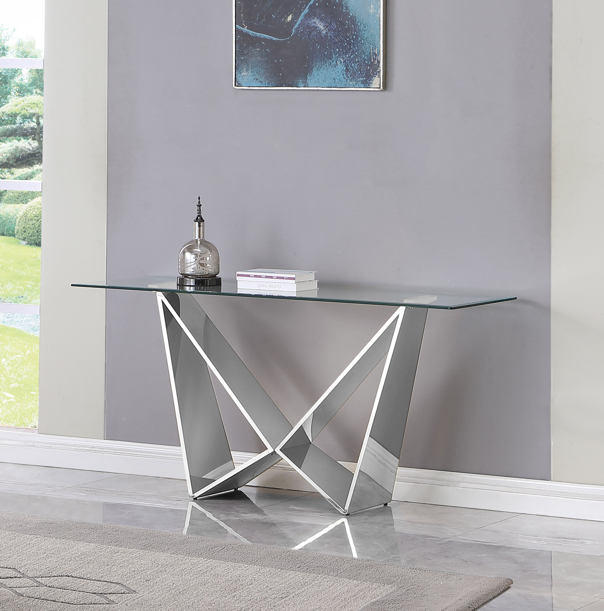 Orren Ellis Clear Glass Console Table W Silver Base - Wayfair Canada