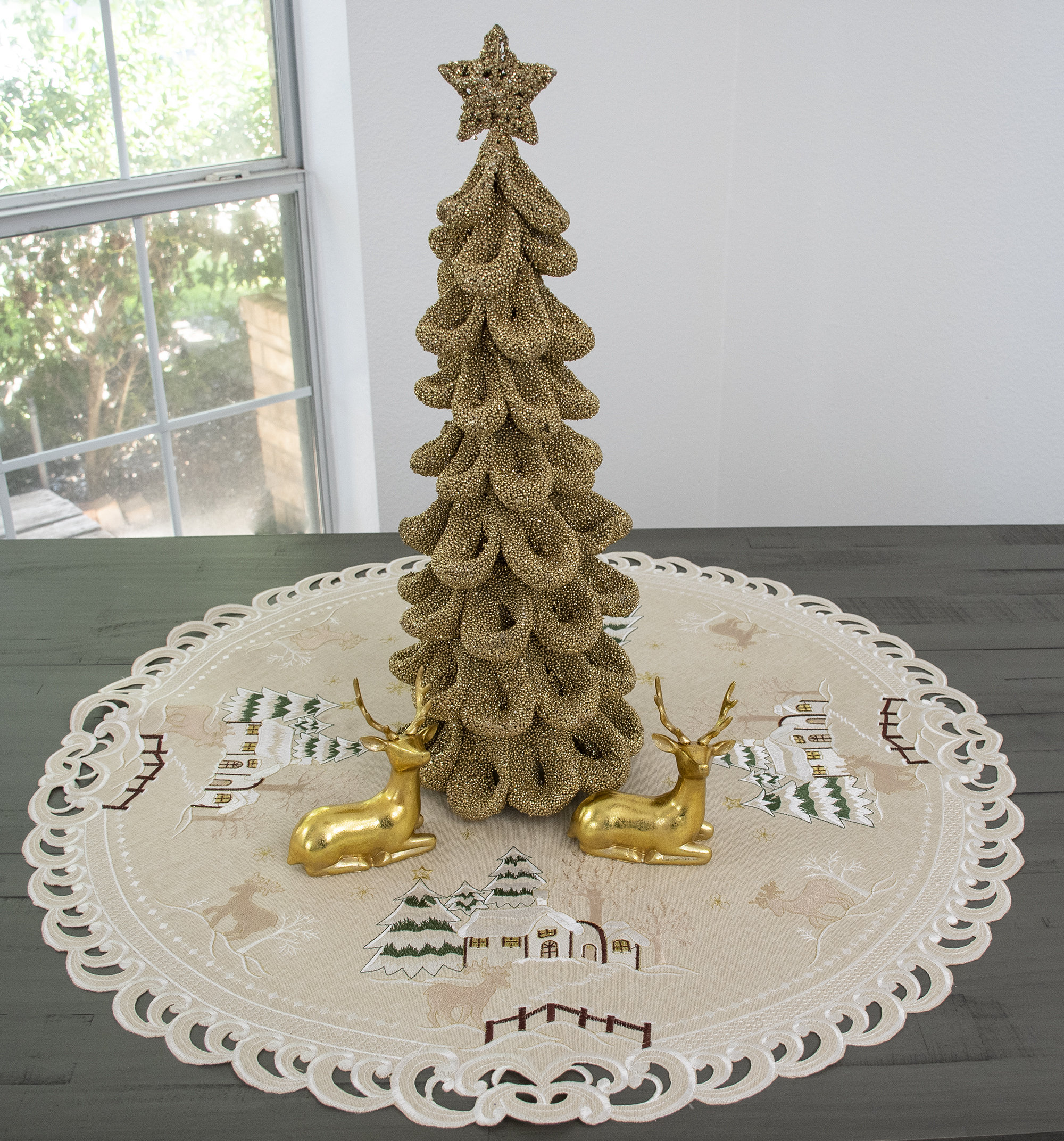 The Holiday Aisle® Josalynn Beige Winter Snow Scene Table Topper (33 ...