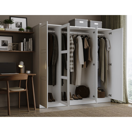 Red Barrel Studio® Cosmo 100% Solid Wood 4-door Wardrobe Armoire with ...