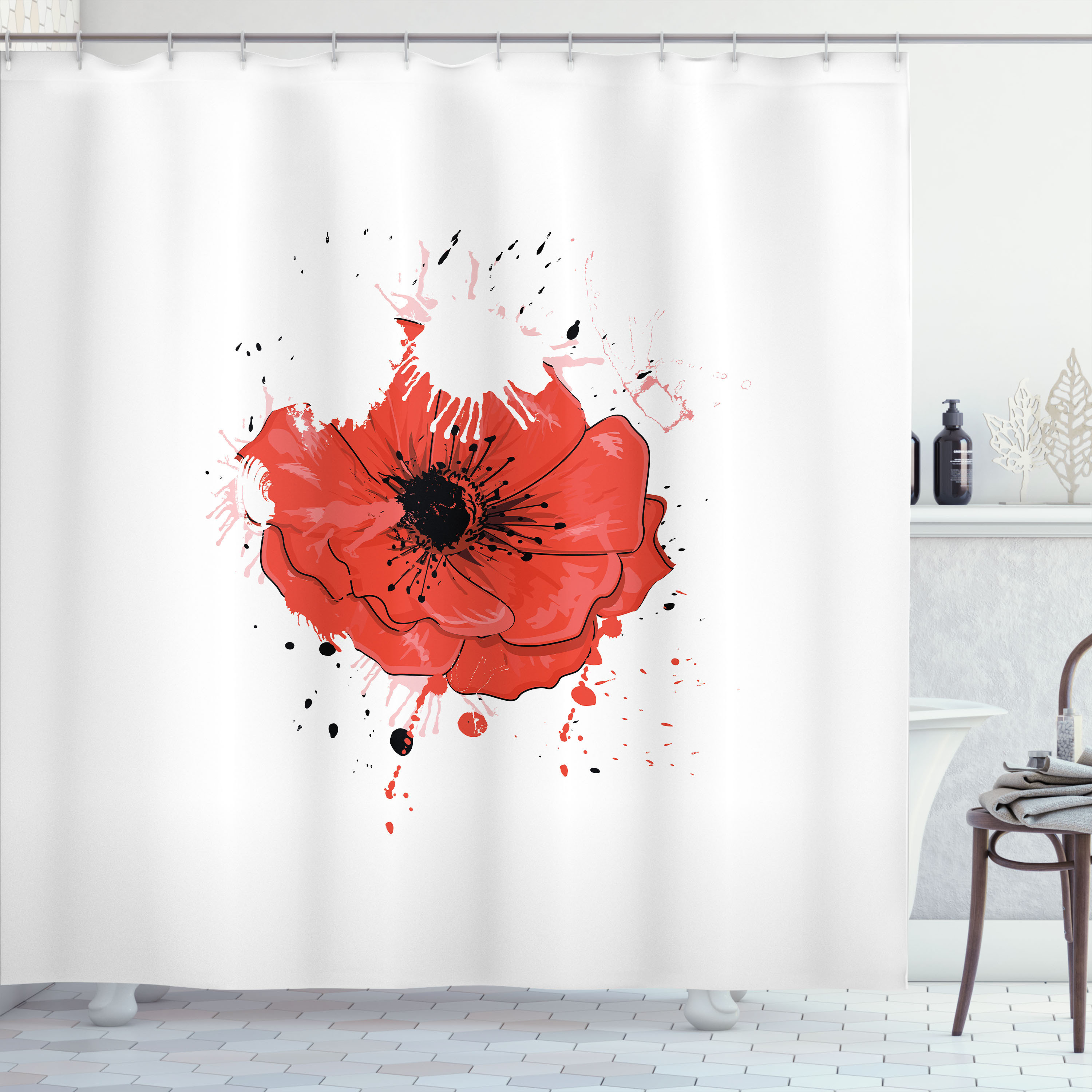 East Urban Home Poppy Flower Shower Curtain Head of Opiate Flower Red ...